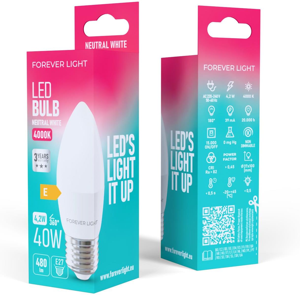 Forever Light Żarówka LED E27 C37 4.2W 480lm 4000K klasa E - Opinie i ...