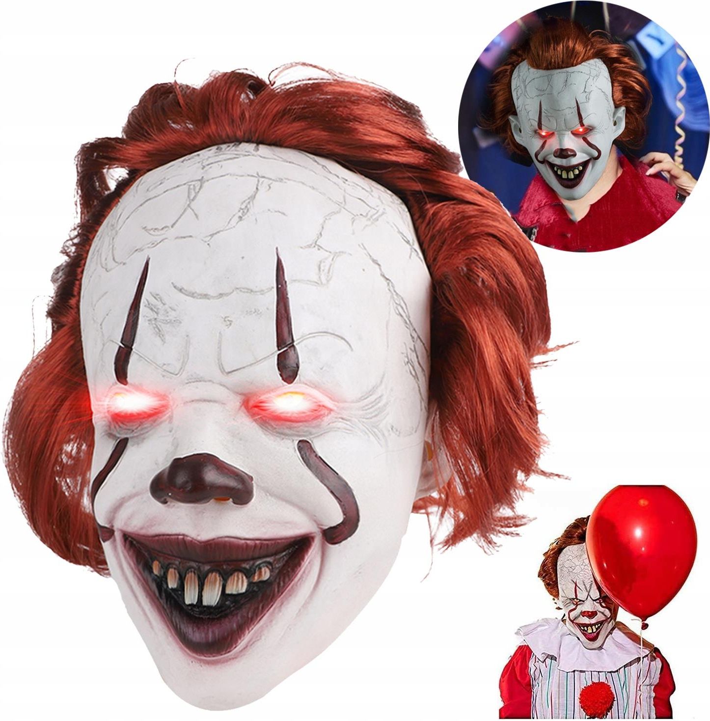Horror Clown Pennywise Maska, Cosplay, Straszna Maska, Oczy ...