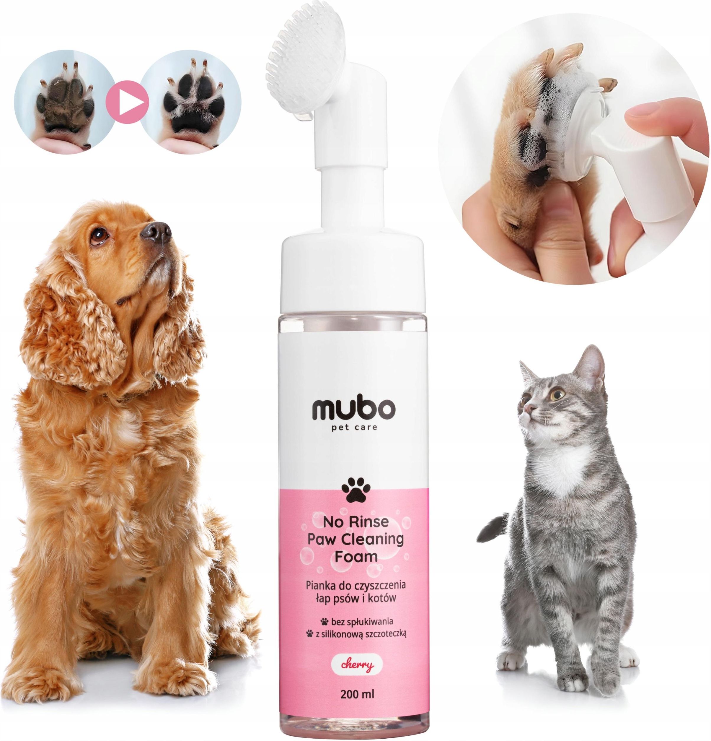 Mubo Pianka Do Mycia Łapek Psa I Kota Bez Spłukiwania Wiśniowa 200Ml ...