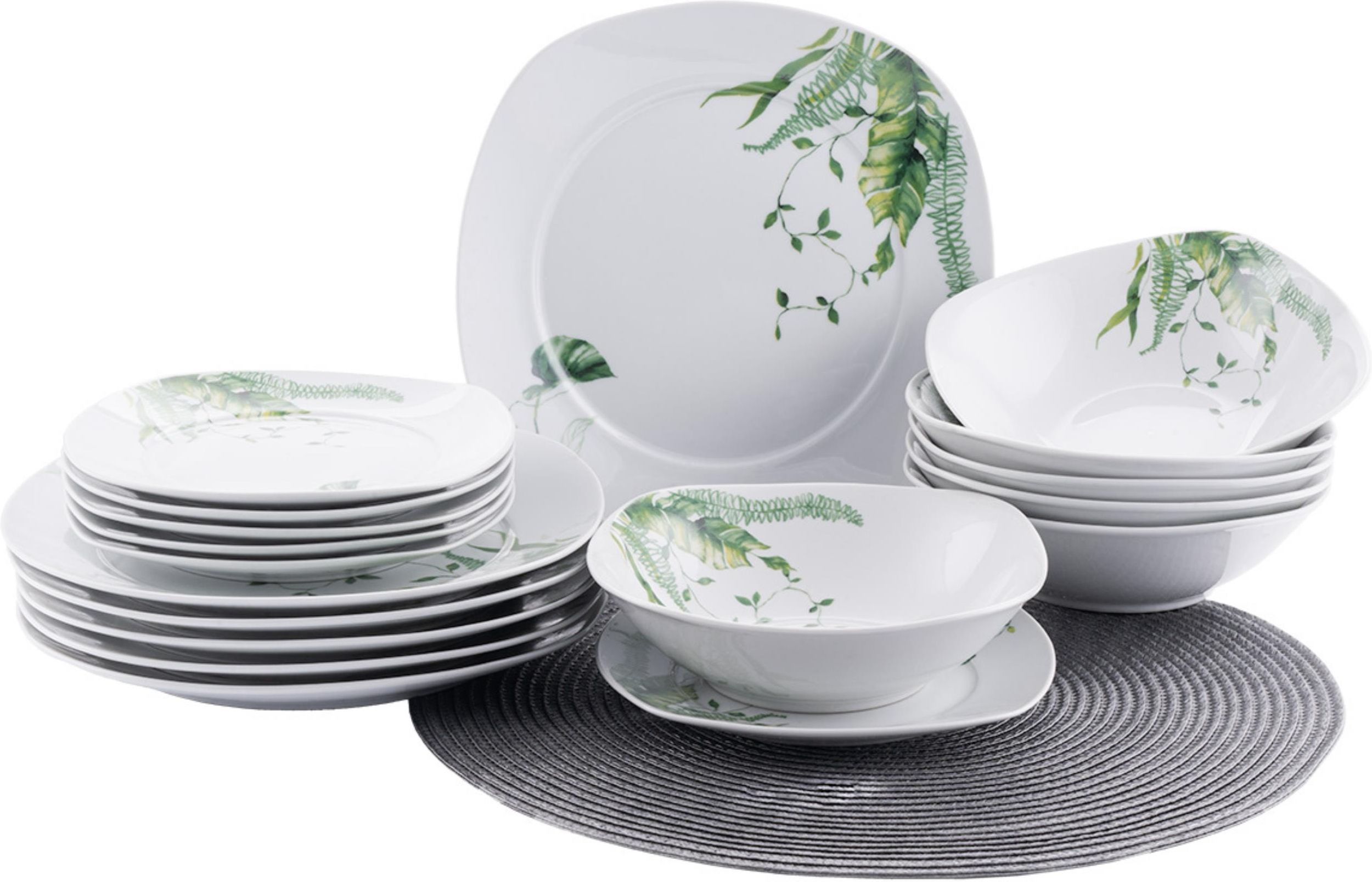 Prima Deco Serwis Obiadowy Porcelanowy 18el. 6Osób Komplet Zestaw Talerzy Biały Zielone - Opinie ...