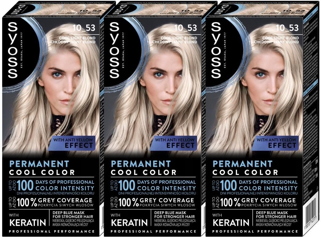 Syoss Permanent Coloration Farba Do Włosów 10-53 Chłodny Jasny Blond x3 ...
