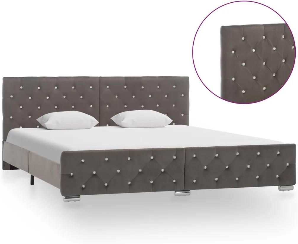 Gravora Rama łóżka szara z aksamitu 211x186x87 cm, pasuje materac ...