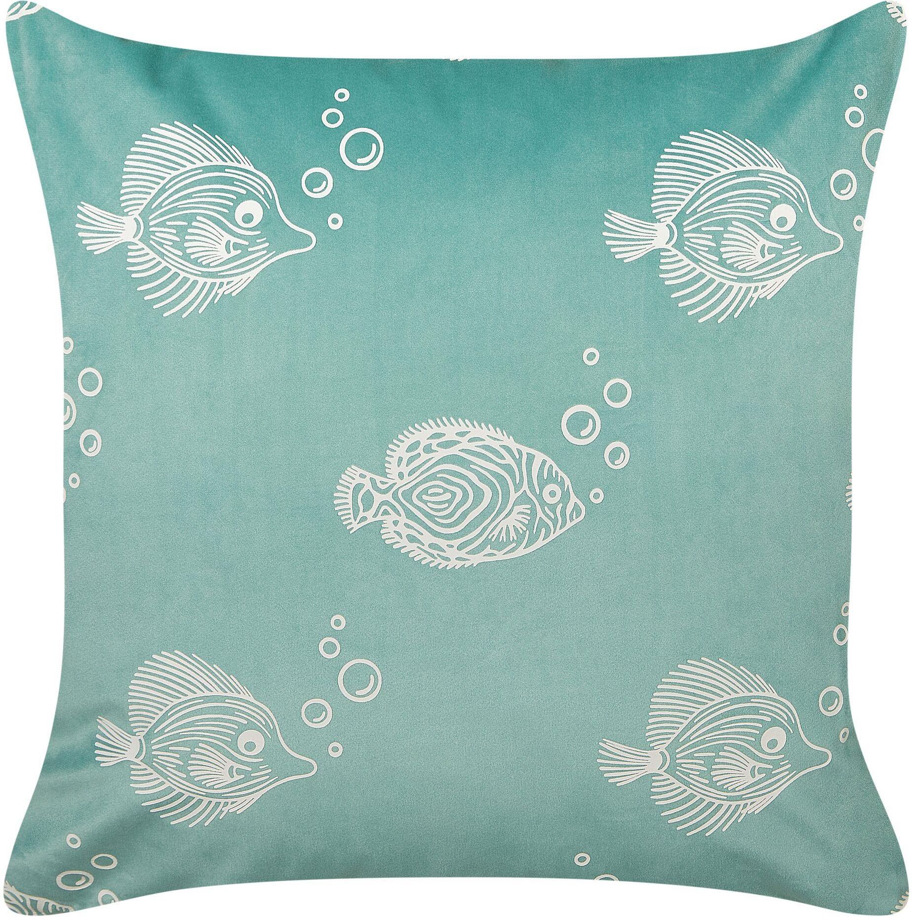 Beliani 2 Welurowe Poduszki Dekoracyjne Wzór W Ryby 45x45cm Zielone ...