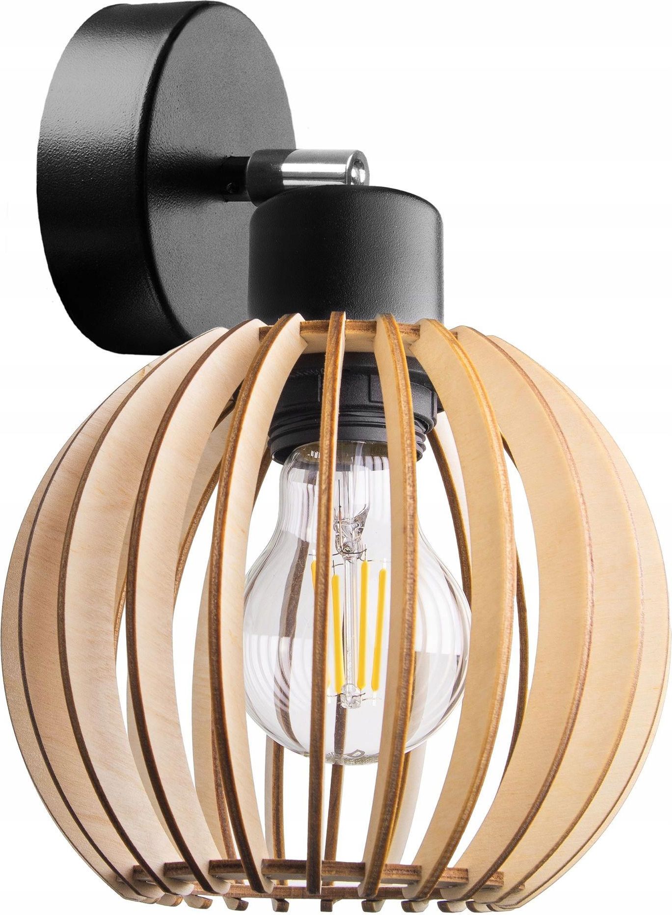 Lampa Bez Marki Nowoczesna Lampa Kinkiet E27 Ścienny Stały Loft Kula Drewno (A01179) - Opinie i ...