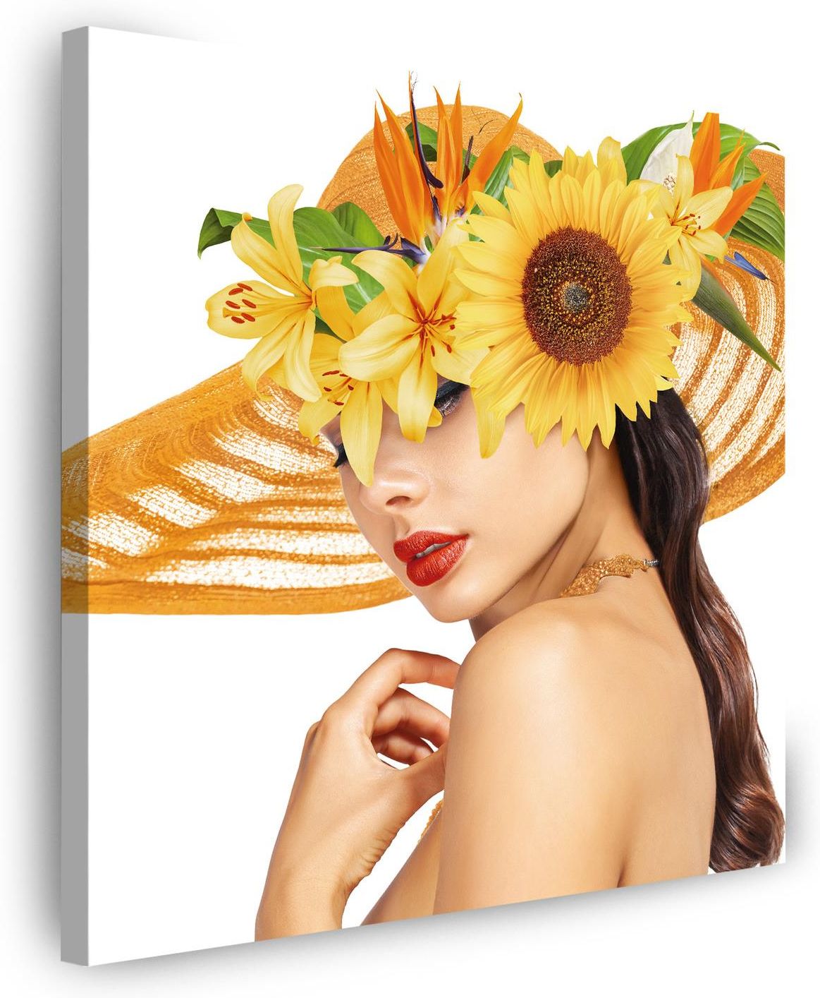 Mpink Obraz Na Płótnie Lato Kobieta Piękność Kapelusz Kwiaty 50X50Cm ...