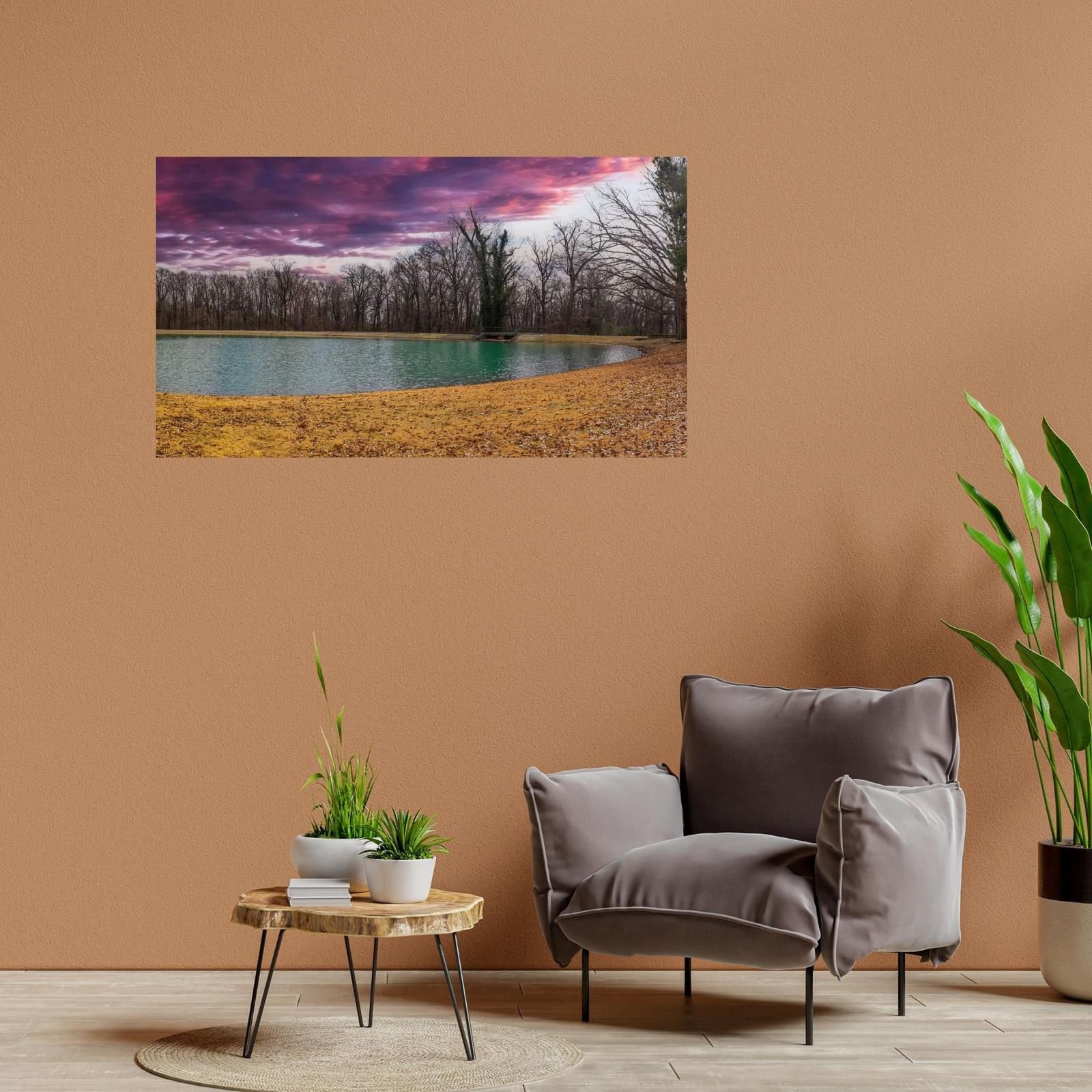 Mpink Obraz Na Płótnie Fioletowe Niebo Staw Drzewa Jesień 90X60Cm ...