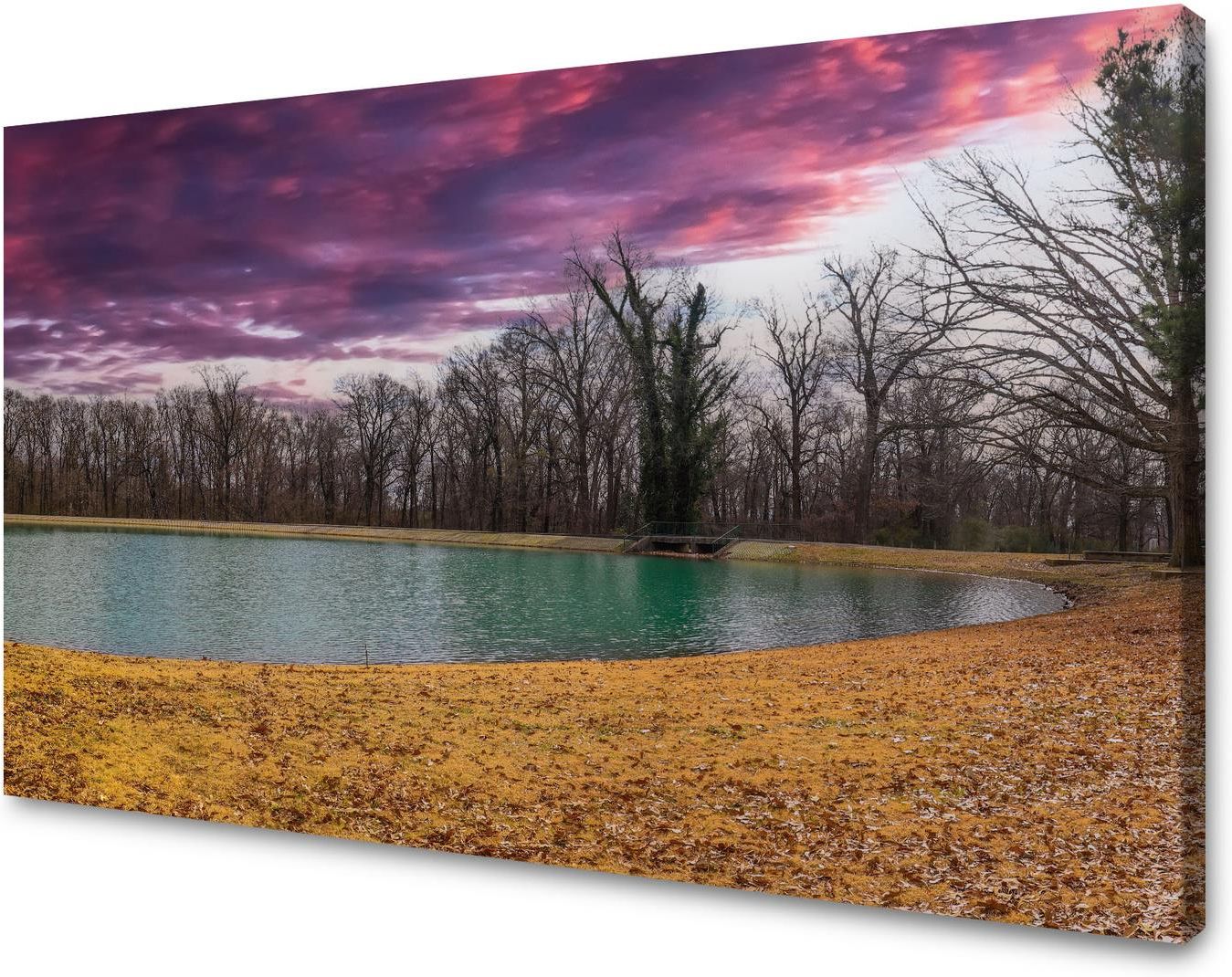 Mpink Obraz Na Płótnie Fioletowe Niebo Staw Drzewa Jesień 90X60Cm ...
