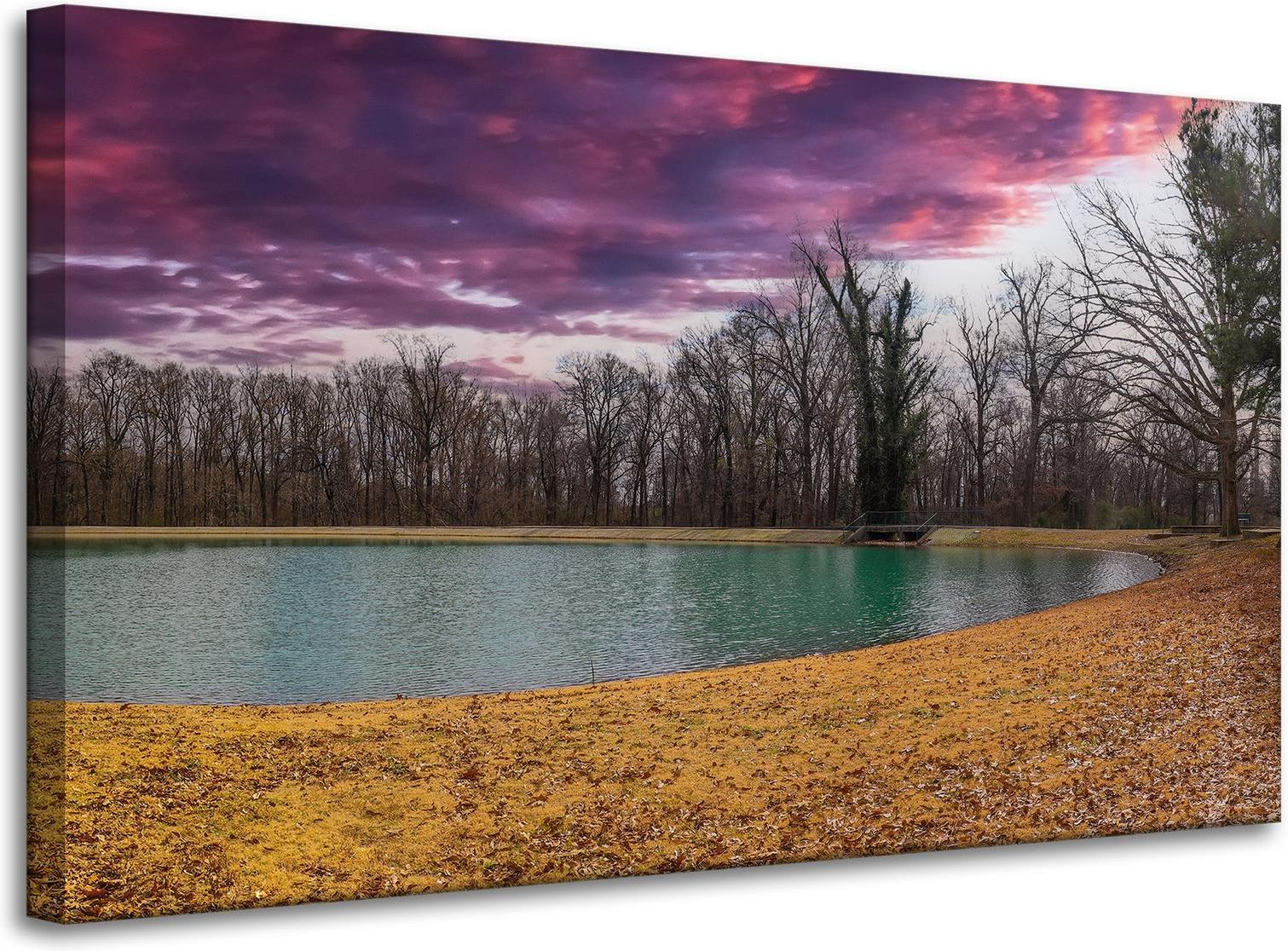 Mpink Obraz Na Płótnie Fioletowe Niebo Staw Drzewa Jesień 100X60Cm ...