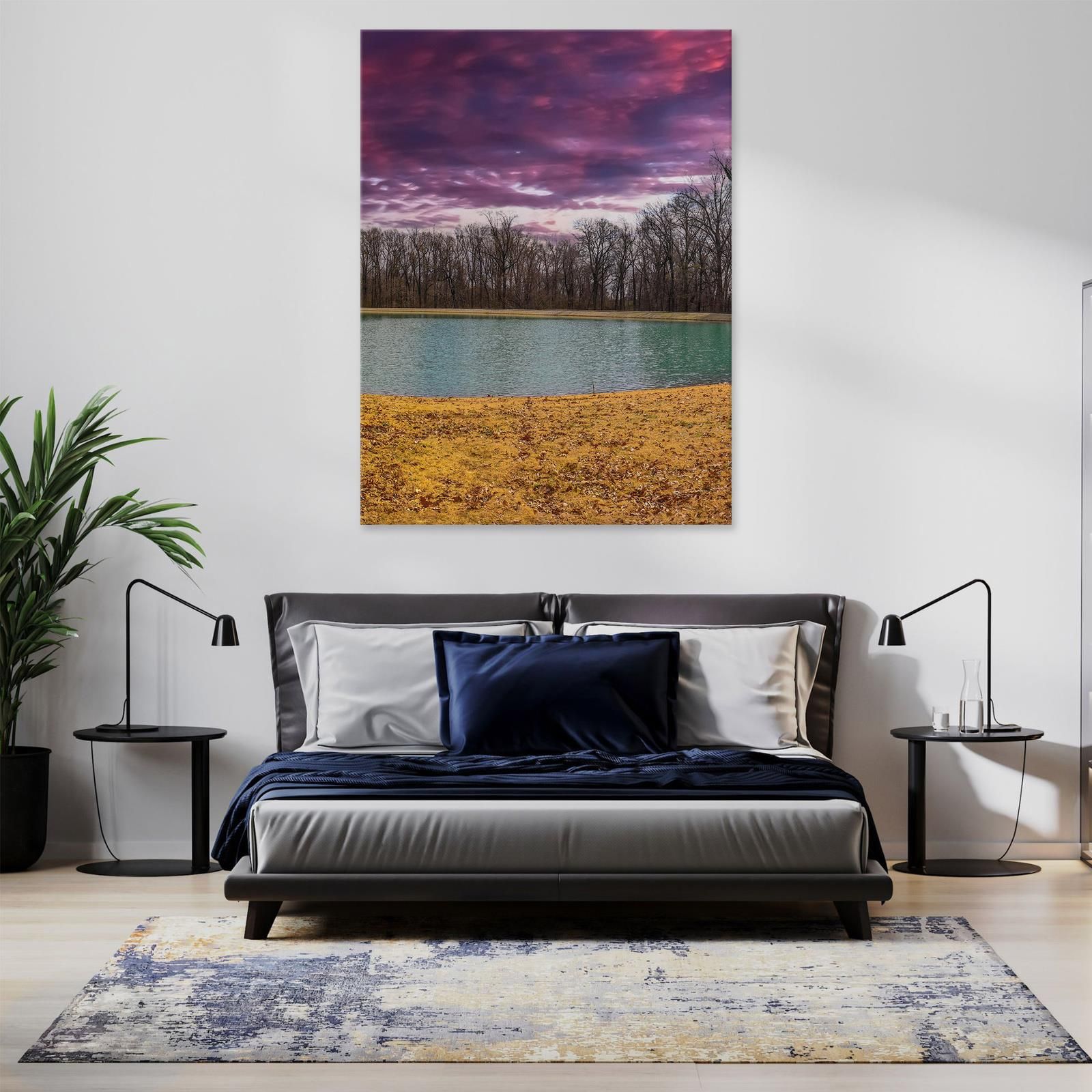 Mpink Obraz Na Płótnie Fioletowe Niebo Staw Drzewa Jesień 40X80Cm - Opinie i atrakcyjne ceny na ...
