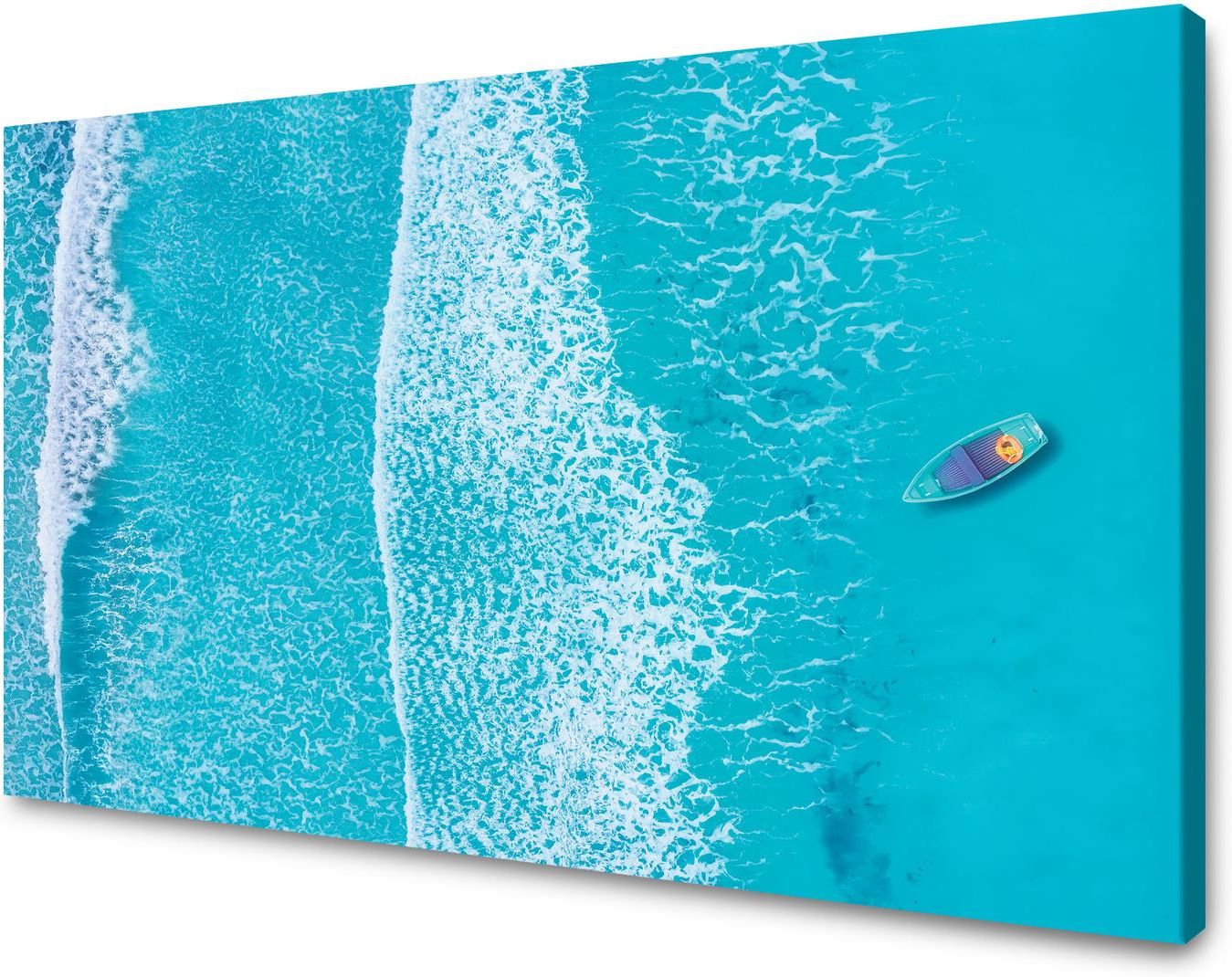Mpink Obraz Na Płótnie Niebieska Łódka Fale Woda Ocean 120X80Cm ...