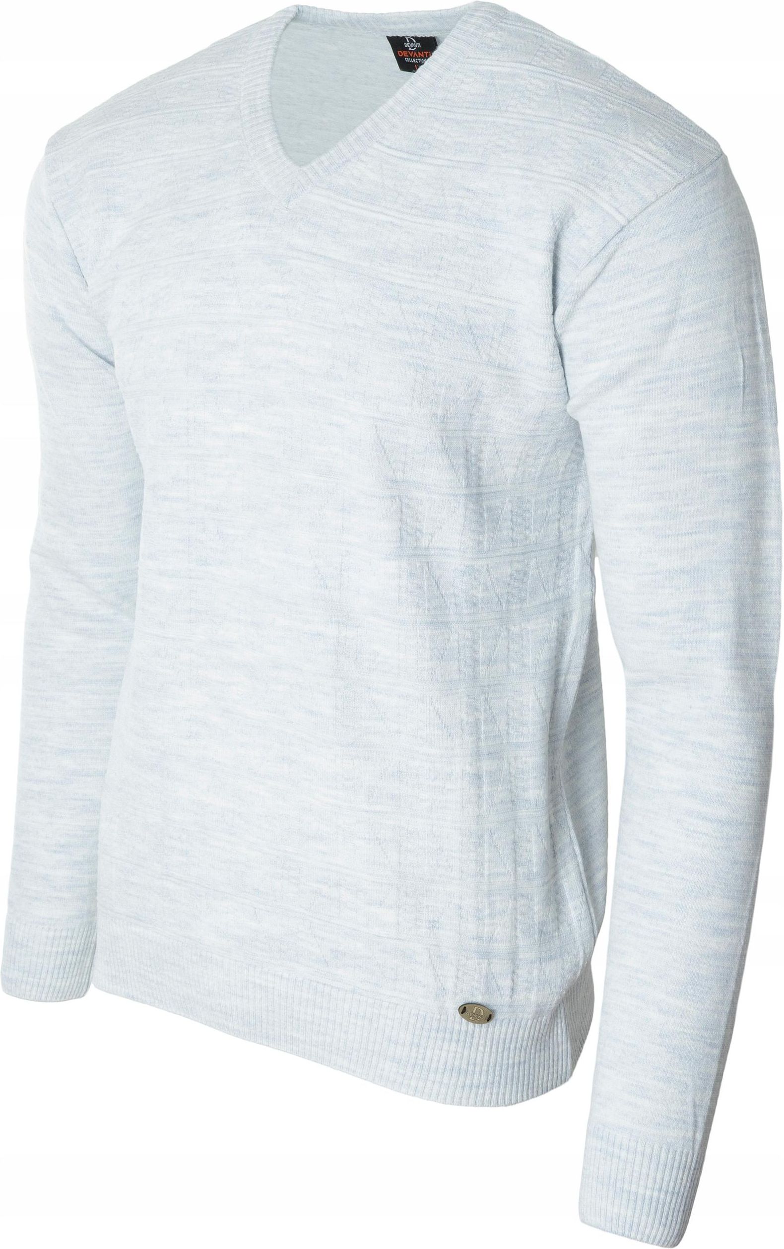 Sweter Męski W Serek Jasno-szary Turecki Jesienny Devanti Długi Rękaw R ...