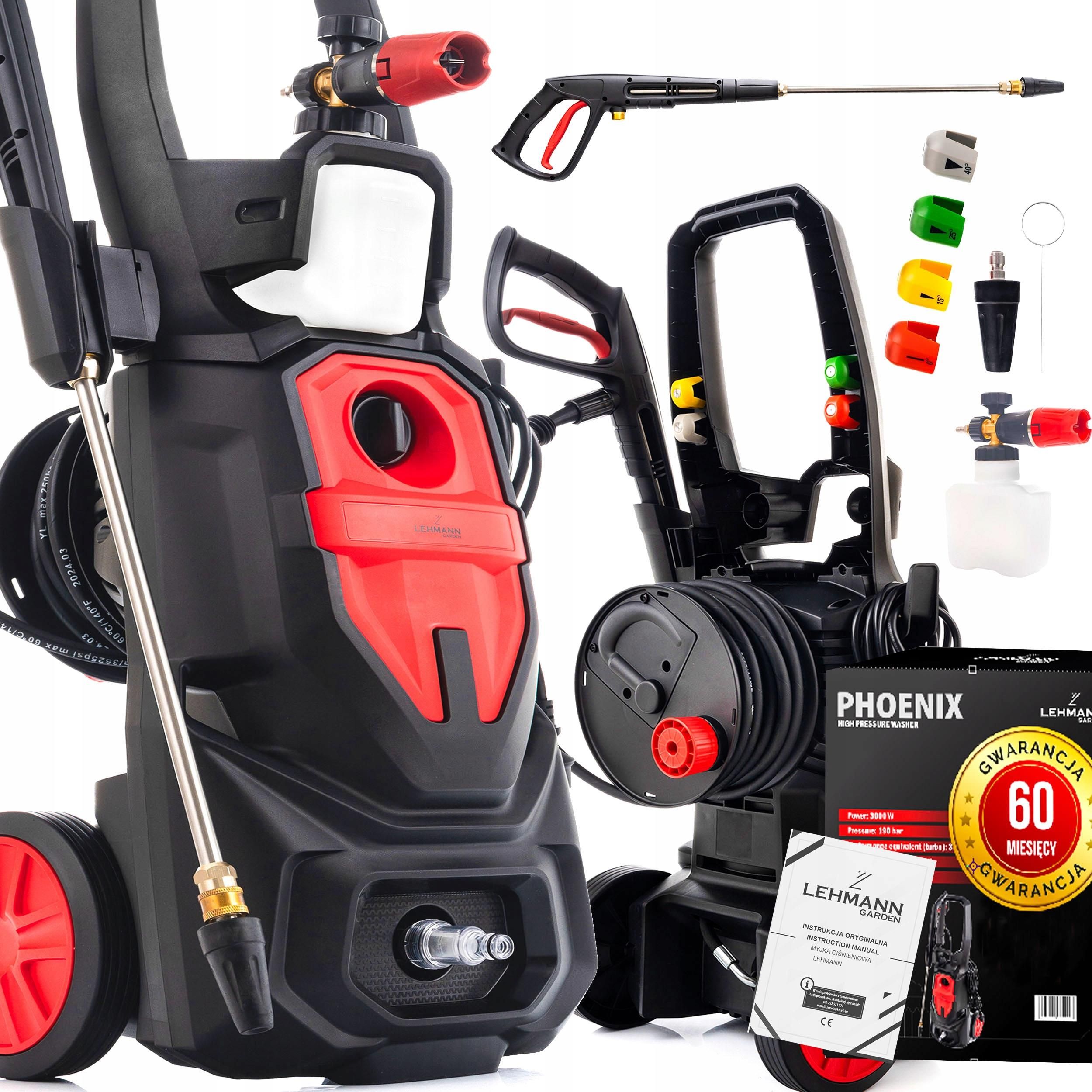 Myjka ciśnieniowa Lehmann Myjka Ciśnieniowa 350Bar Mosiężna Pompa 3000W Indukcja Potężna Zwijacz ...