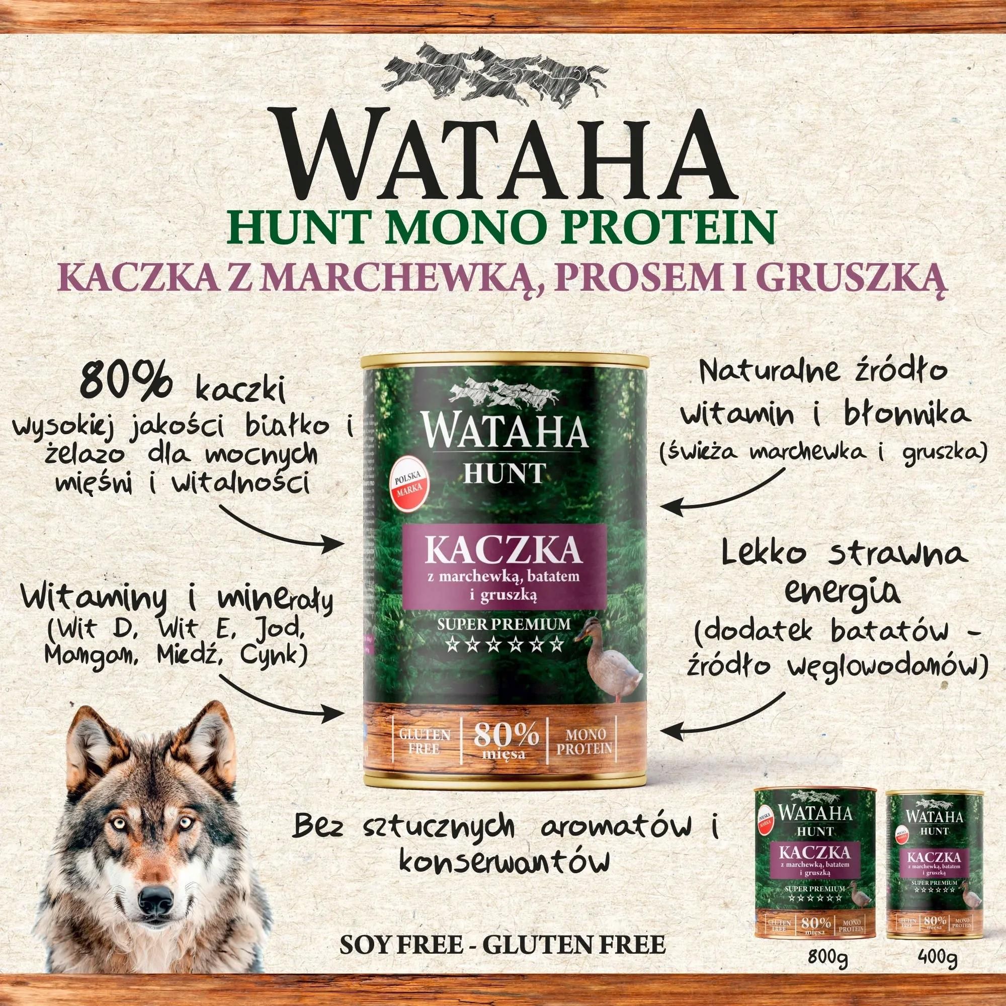 Karma Wataha Hunt Monobiałbowa Karma Dla Psa Kaczka Z Prosem Puszka ...