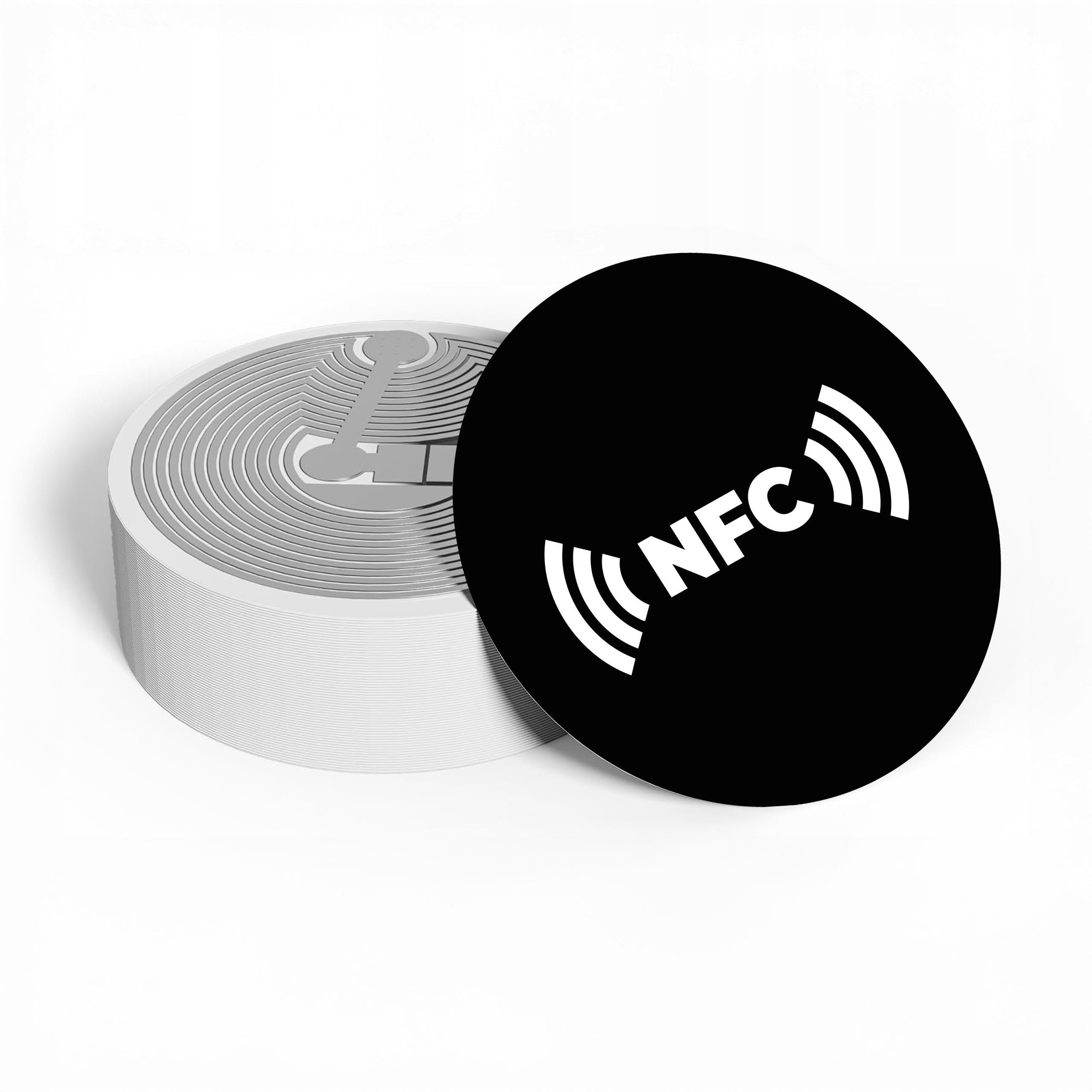 Tag NFC z czarną naklejką „NFC” – komplet 50 szt., 25 mm, wodoodporny ...