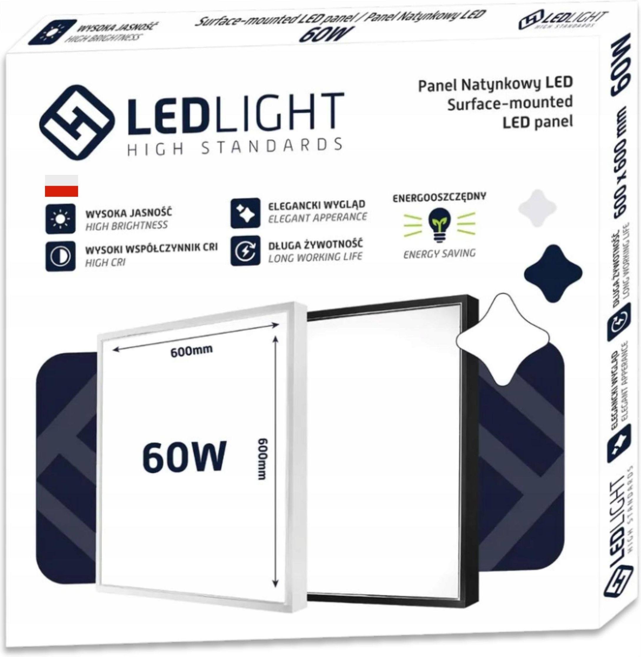 Led Light Plafon Panel 60W Lampa Sufitowa Natynkowy Kwadratowy 60X60Cm ...