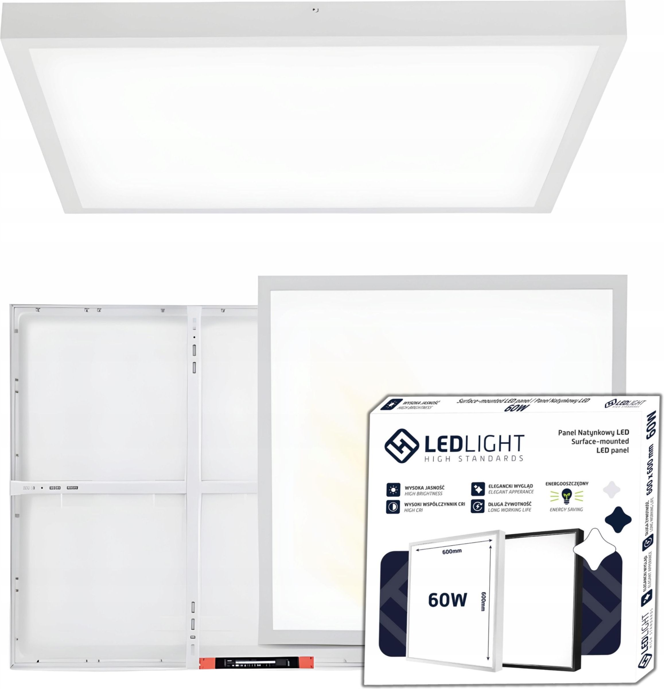 Led Light Plafon Panel 60W Lampa Sufitowa Natynkowy Kwadratowy 60X60Cm ...