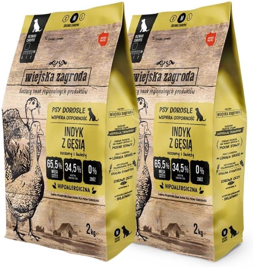 Karma Wiejska Zagroda Indyk Z Gęsią Karma Dla Psów Chrupki M 2X2Kg ...