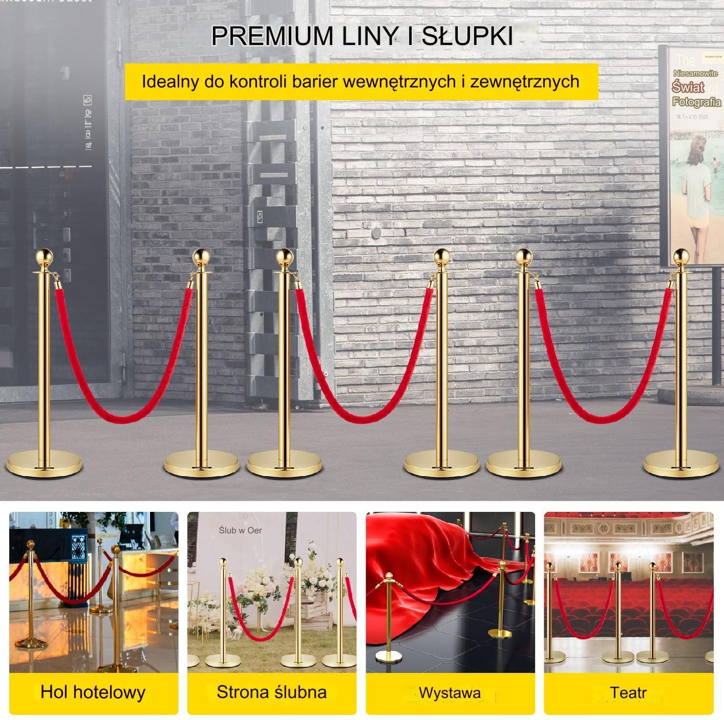 Vevor Słupki Odgradzające Hotelowe Złote 6+ 3 Czerwone Liny 1.5M - Ceny ...