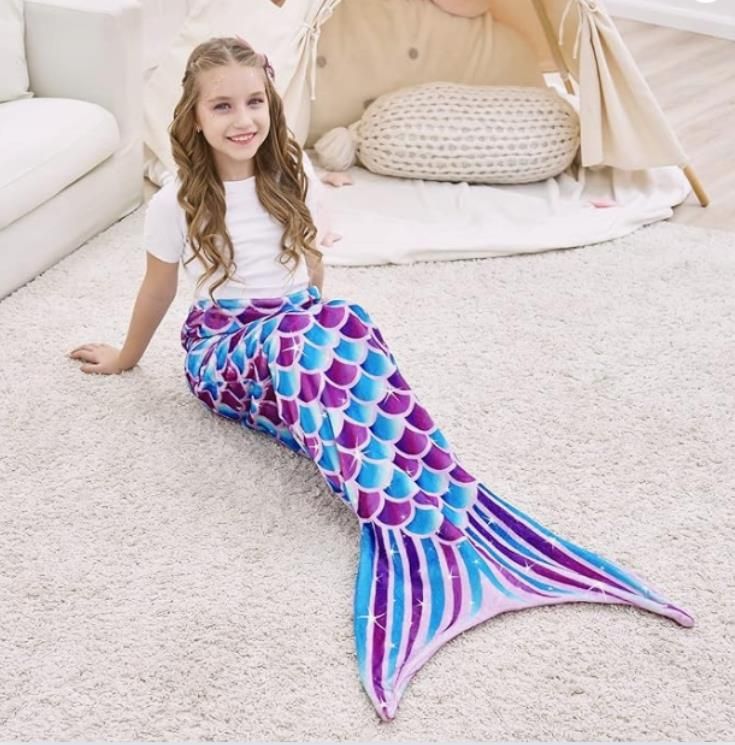 Ogon Syreny Syreni Koc Kocyk Syrenki Miękki Śpiwór Dla Dzieci Fioletowy ...