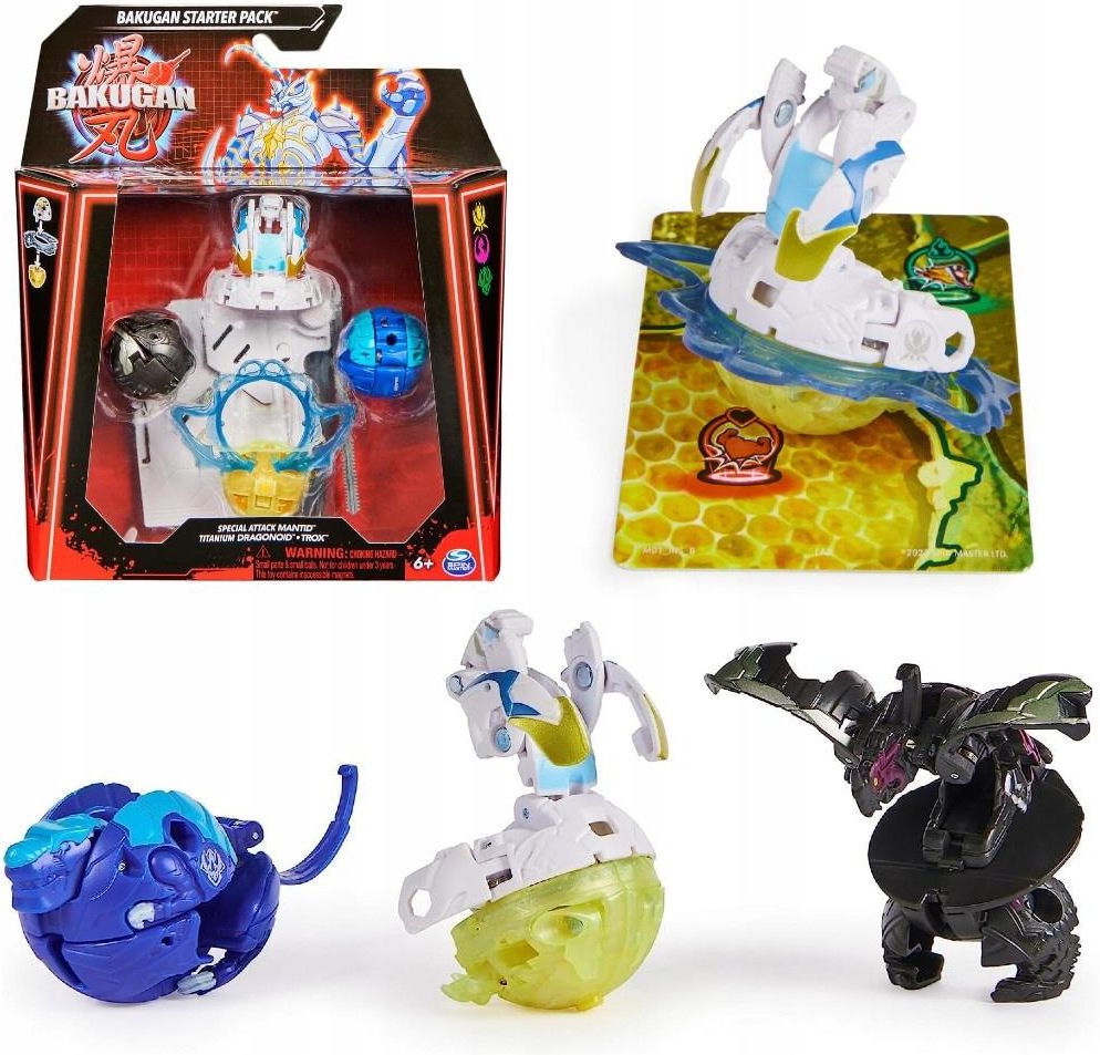 Bakugan Zestaw Startowy 3 Figurki Stworzeń Mantid Titanium Dragonoid I ...