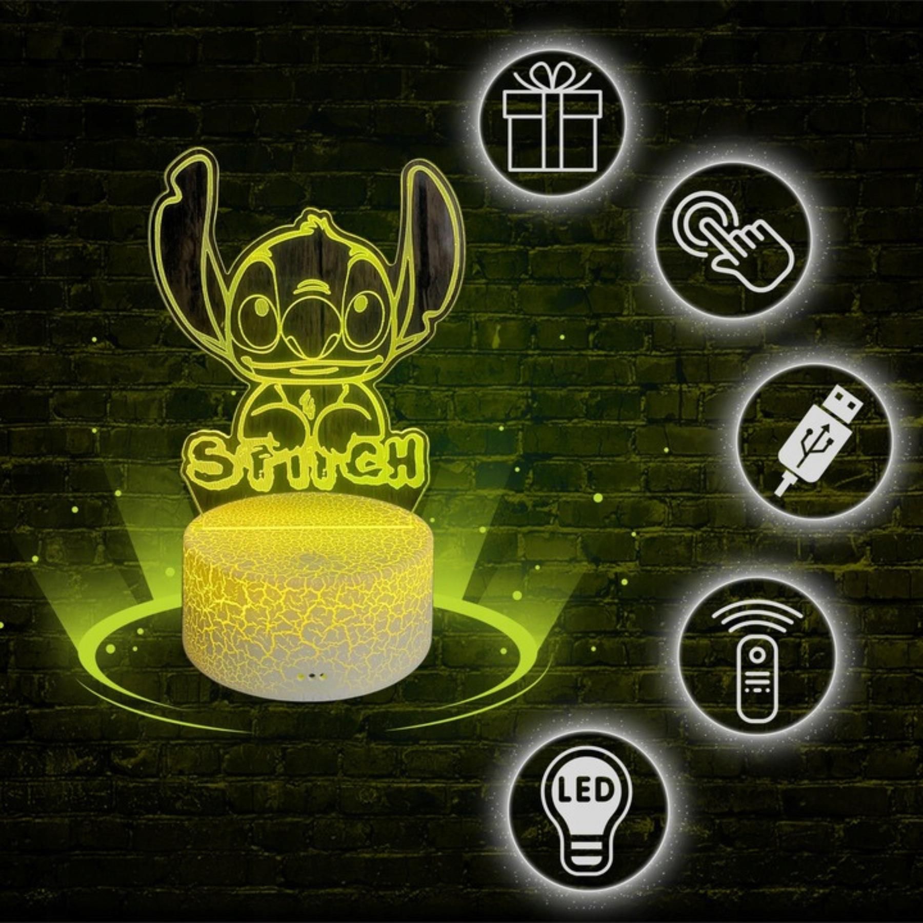 Lampka Nocna Stich 3D Biurkowa 16 Led Lilo I Stitch Na Pilot Dla Dzieci ...