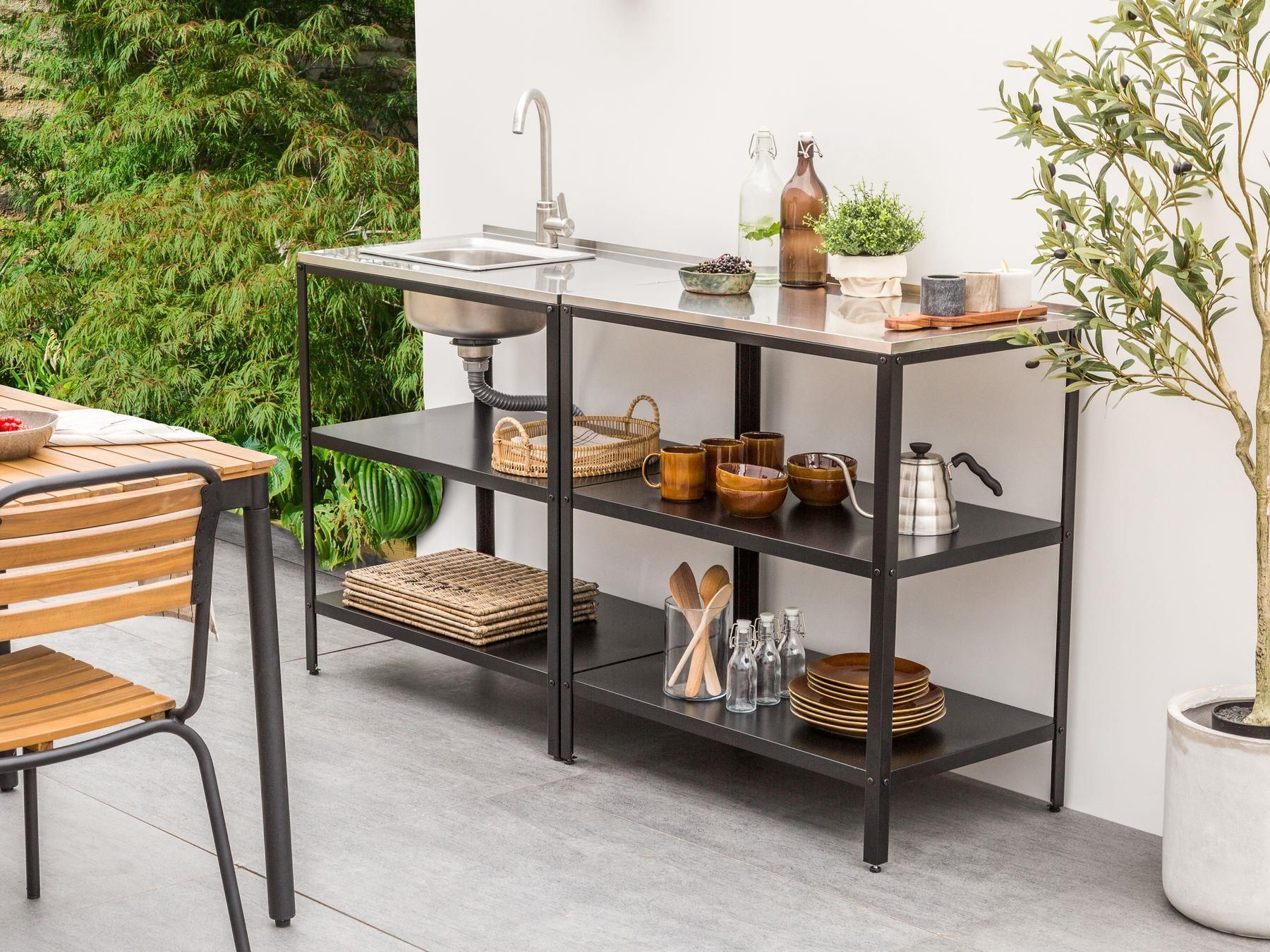 Beliani 2 Częściowa Kuchnia Ogrodowa Ze Zlewem Vilama Metal Czarny ...