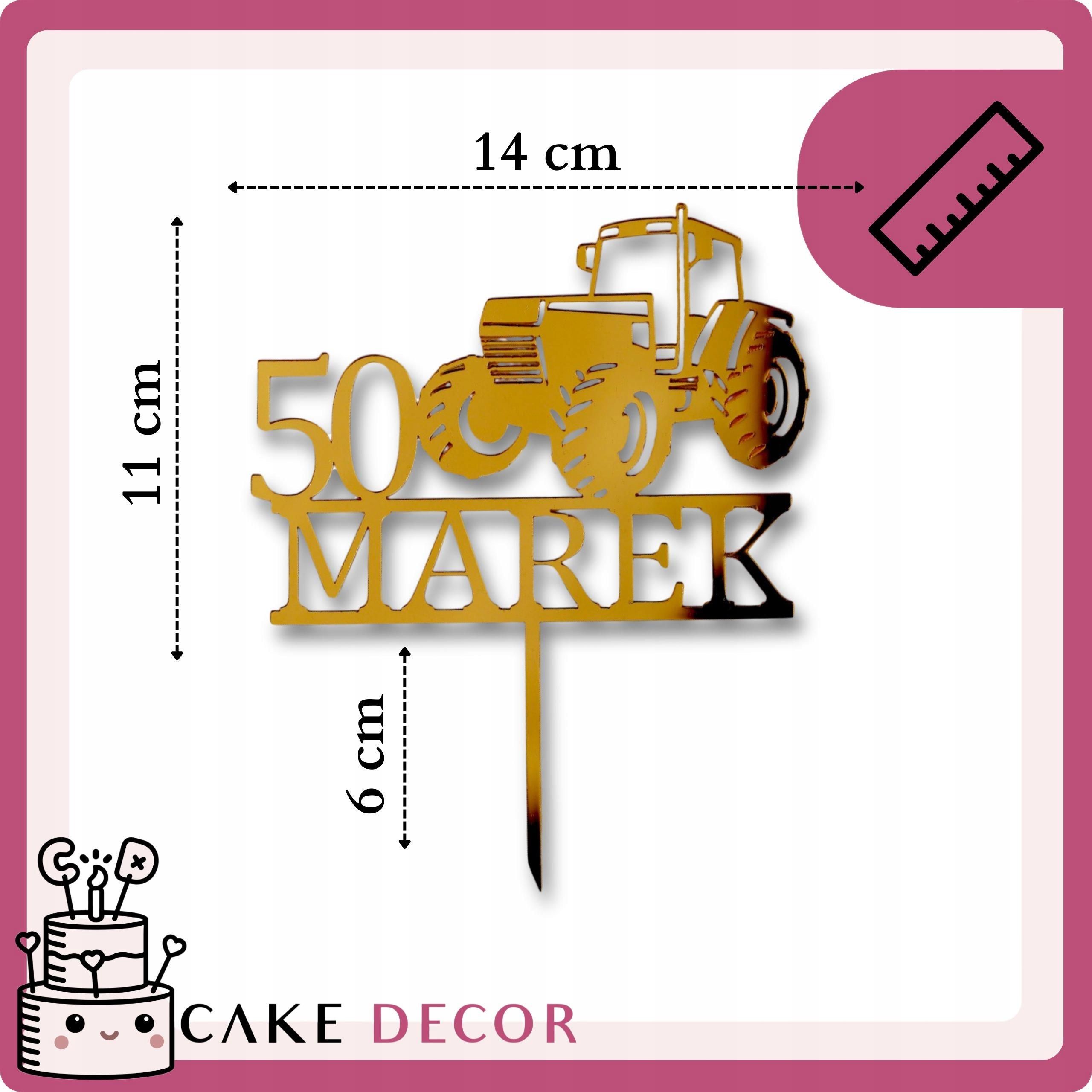 Cakedecor Topper Na Tort Toper Traktor Imię Urodziny Złoty Plexi Ozdoba ...