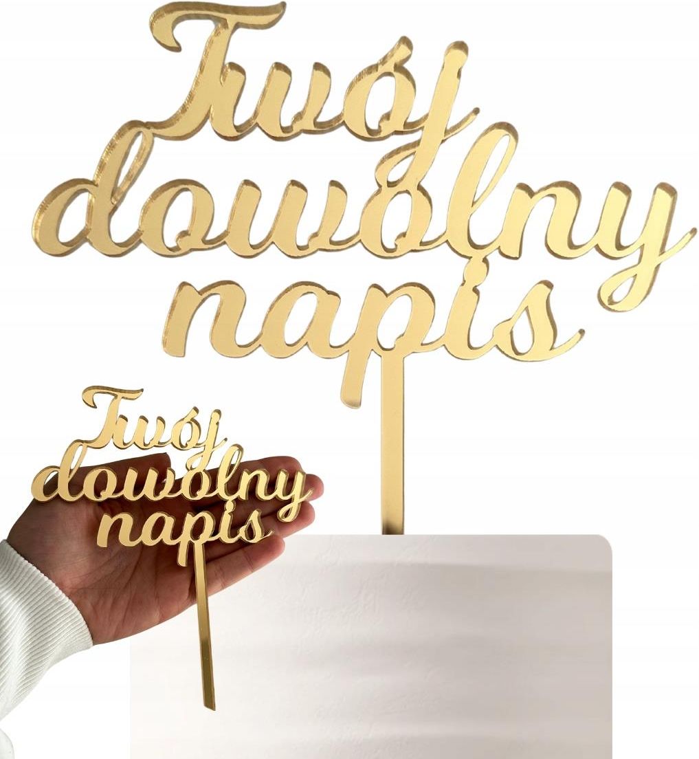 Złoty Topper Na Tort Urodziny Ślub Chrzest Święty Roczek Twój Dowolny ...