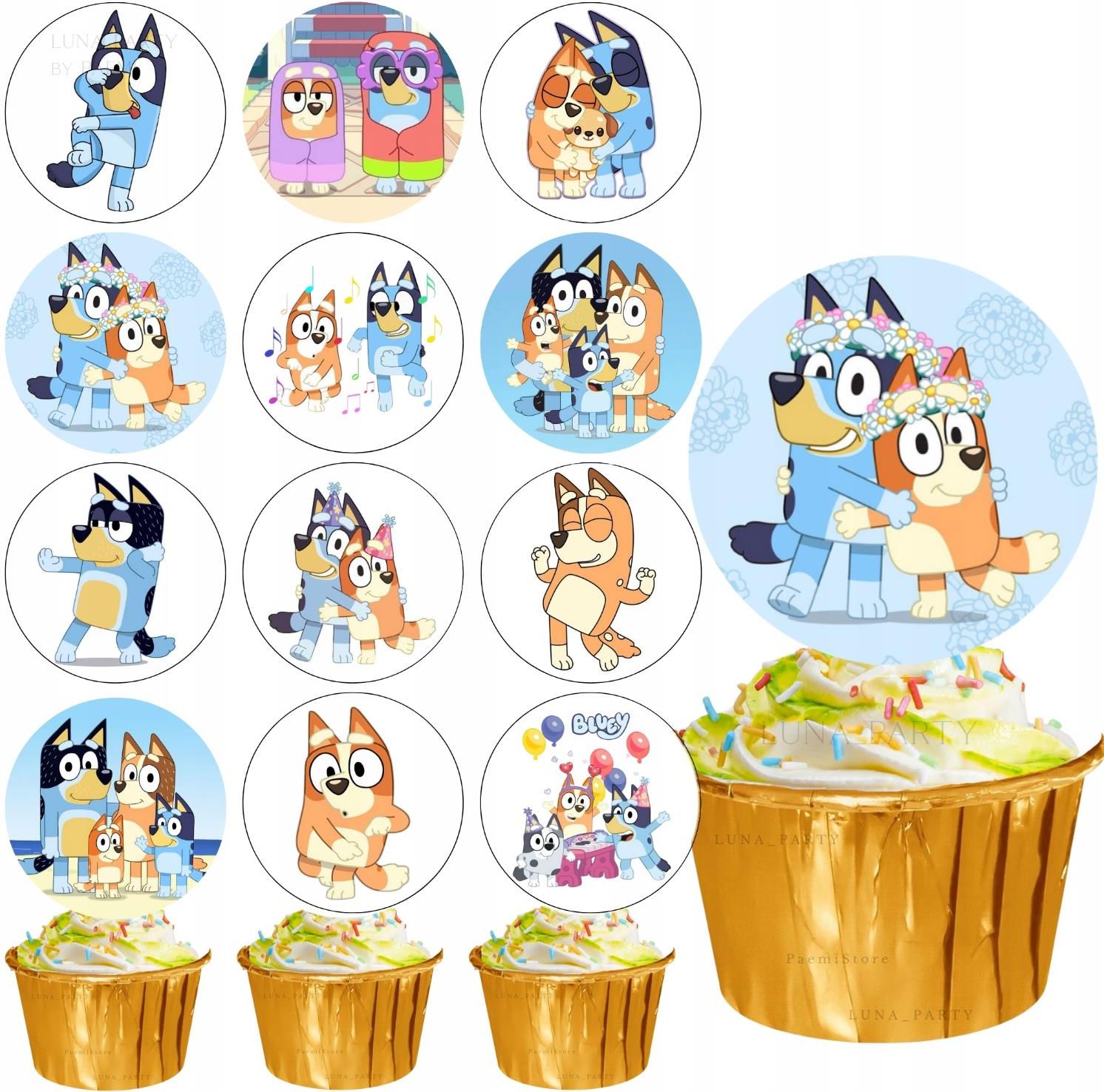 Opłatki Na Tort Muffiny Babeczki Pieski Bluey Bingo Urodziny Zestaw ...