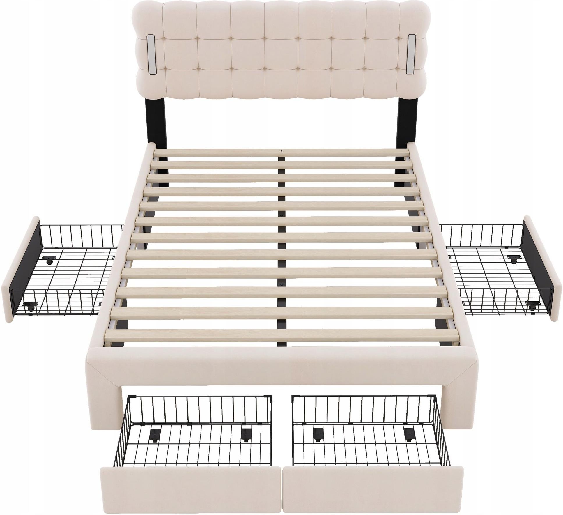 Arhatreya Łóżko Tapicerowane 140/200Cm Podwójne 4 Szuflada Led ...