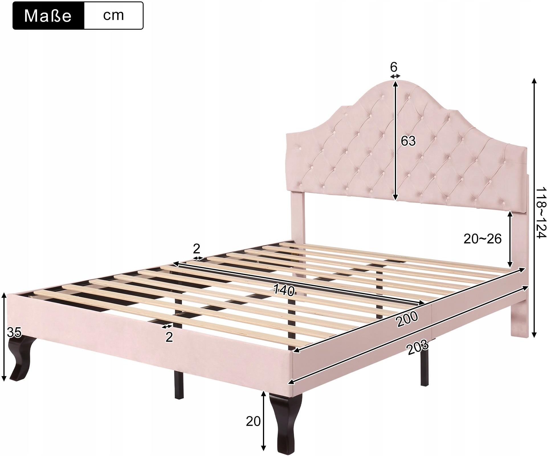 Arhatreya Łóżko Podwójne Tapicerowane 140/200Cm Aksamitne Różowe ...