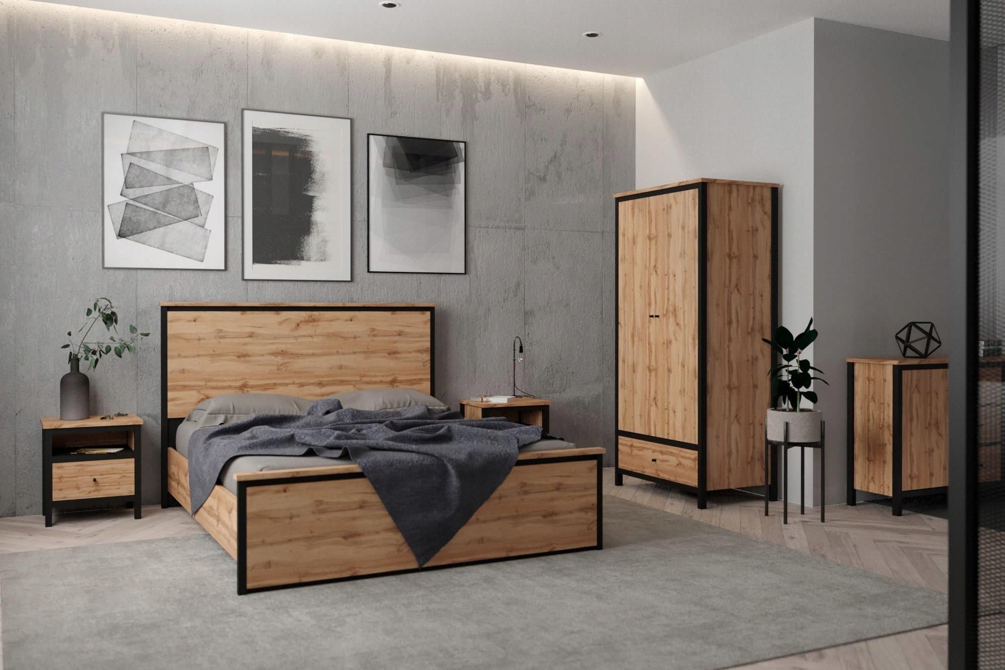 Furni Masters Łóżko Ze Stelażem W Stylu Loft Nowoczesne Dąb Wotan ...