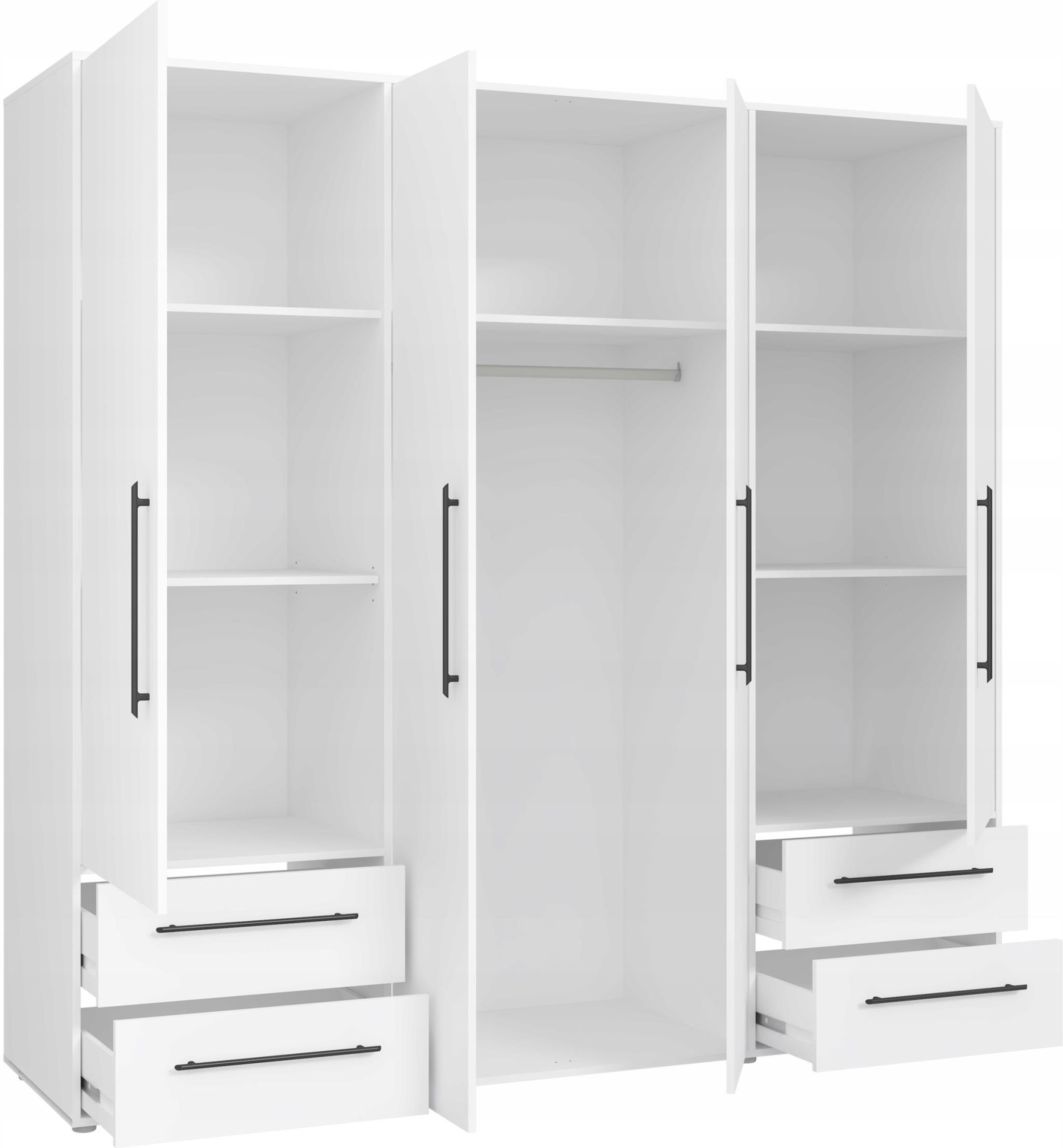 Duża Szafa Ubraniowa Biała 200cm Szerokości Z Szufladami I Półkami ...