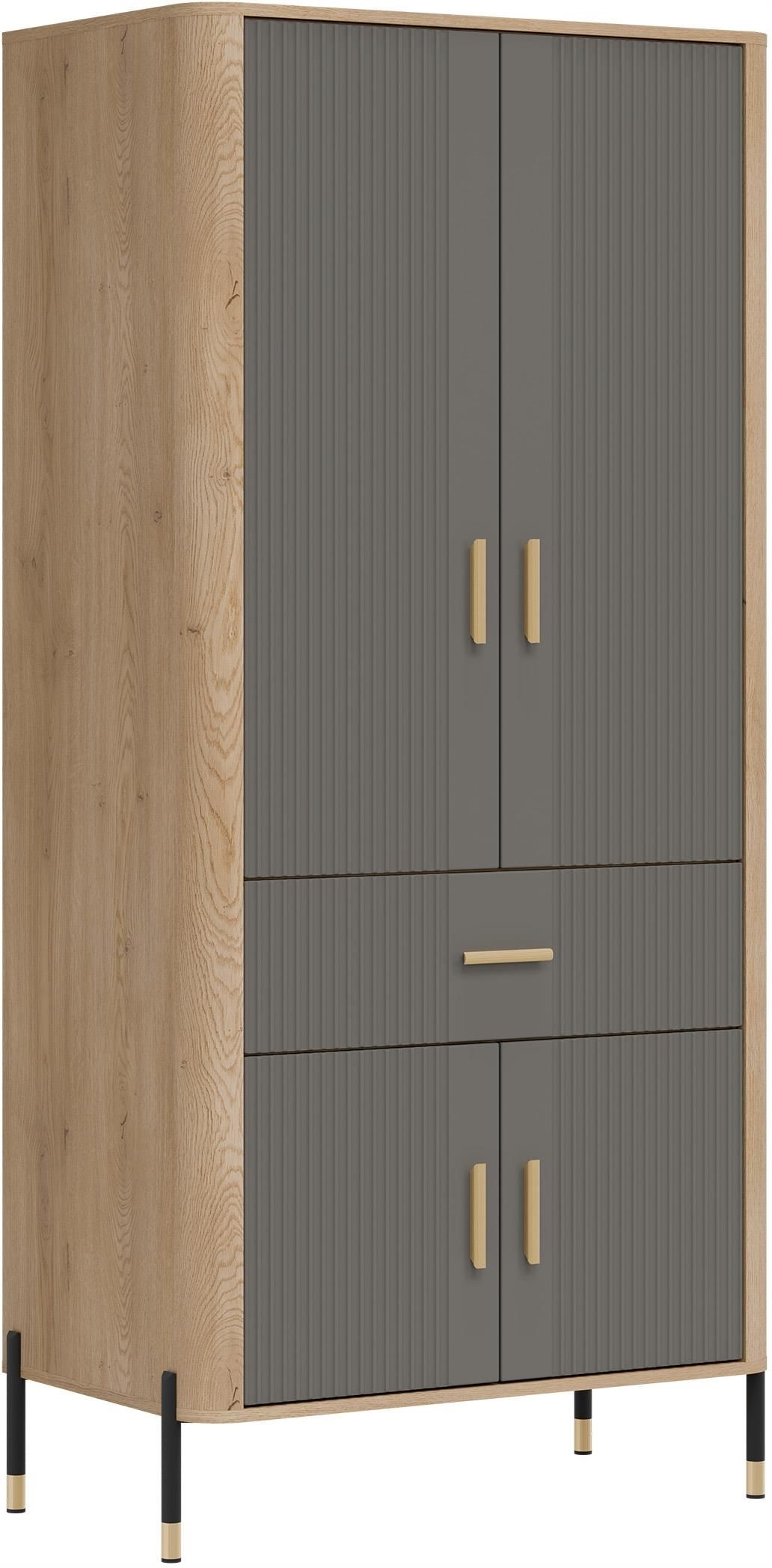 Liveo Meble Szafa Wąska Z Szufladą Na Ubrania Do Pokoju Dąb Szary Złoty Dante Dt16 1870446416 ...