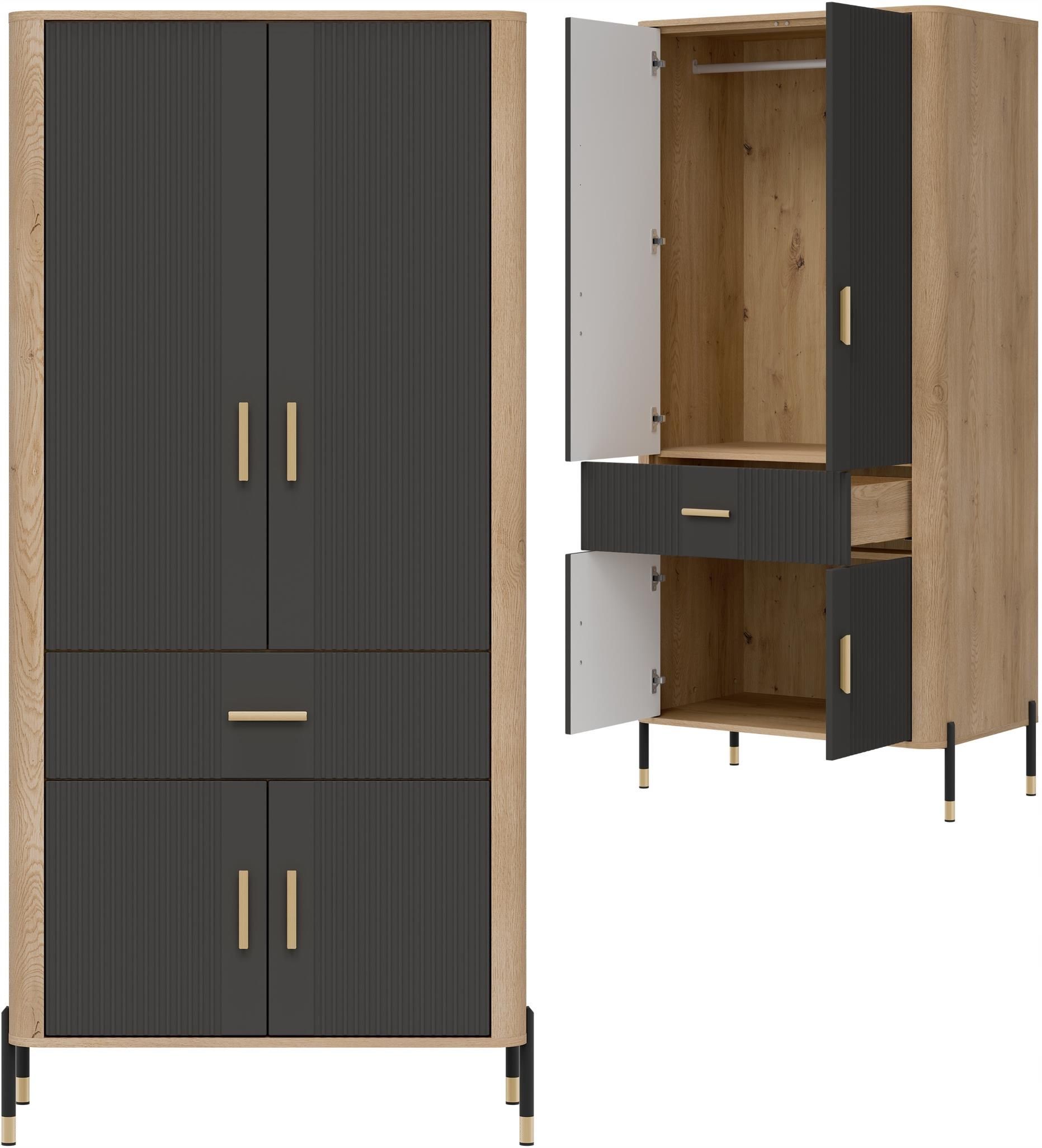 Liveo Meble Szafa Wąska Z Szufladą Na Ubrania Do Pokoju Dąb Szary Złoty Dante Dt16 1870446416 ...