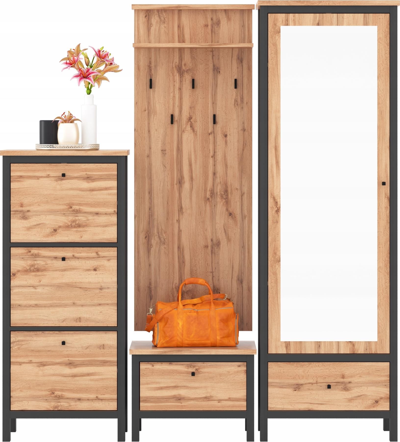 Furni Masters Szafa Z Lustrem Drążek Na Wieszaki Dąb Wotan Czarna Łatwy ...