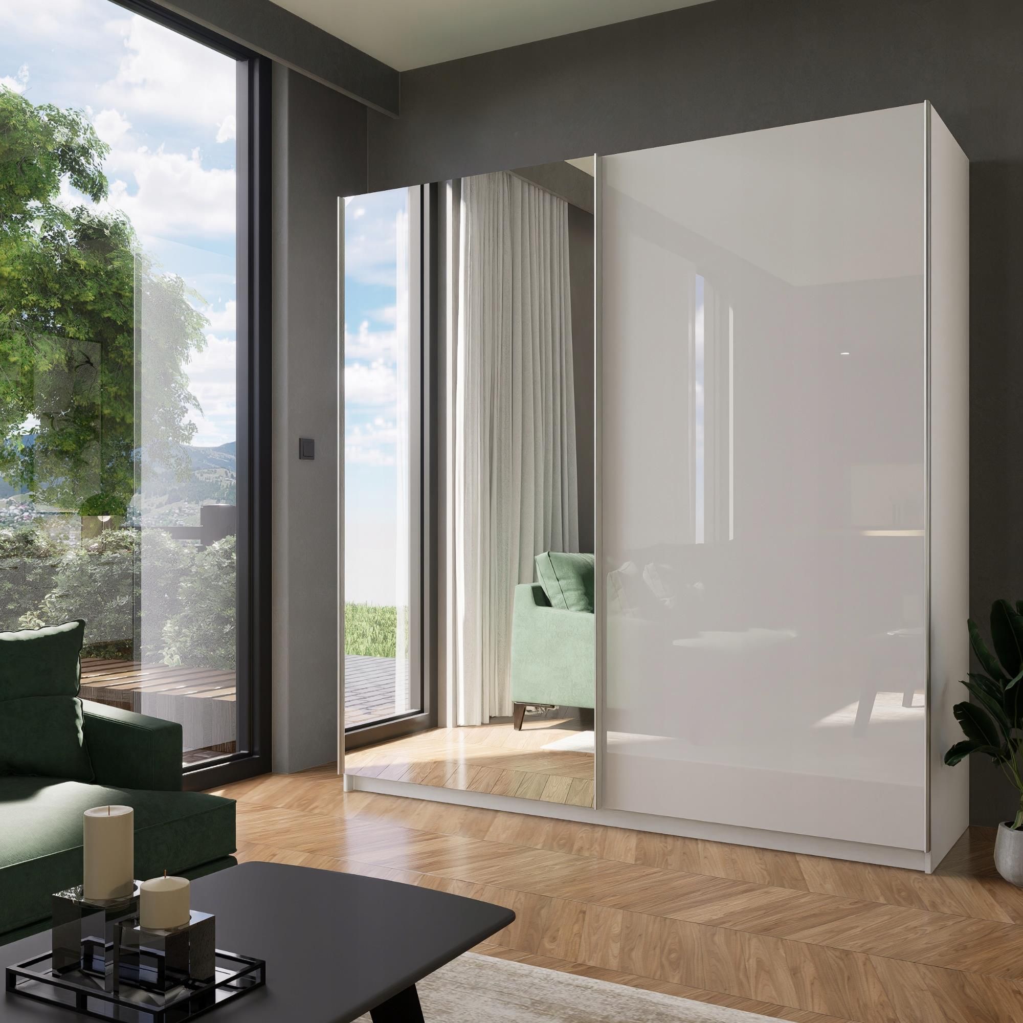 Remax Duża Szafa Z Lustrem Szeroka 200cm Szafir Drążki I Półki Biała ...