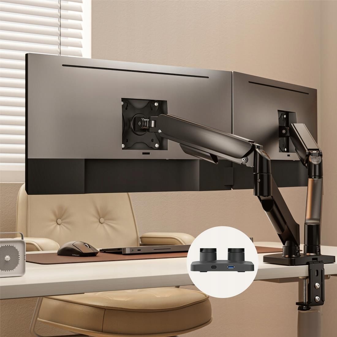 Spacetronik Uchwyt na dwa monitory z Usb 18kg 17-32 Vesa biurkowy ...