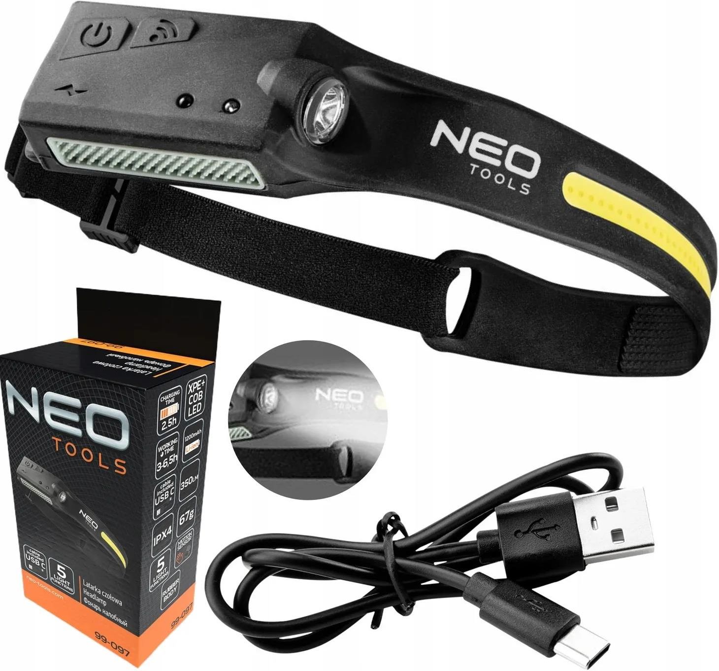 Latarka Neo Tools Latarka 2W1 Czołowa I Boczna Led Akumulatorowa ...