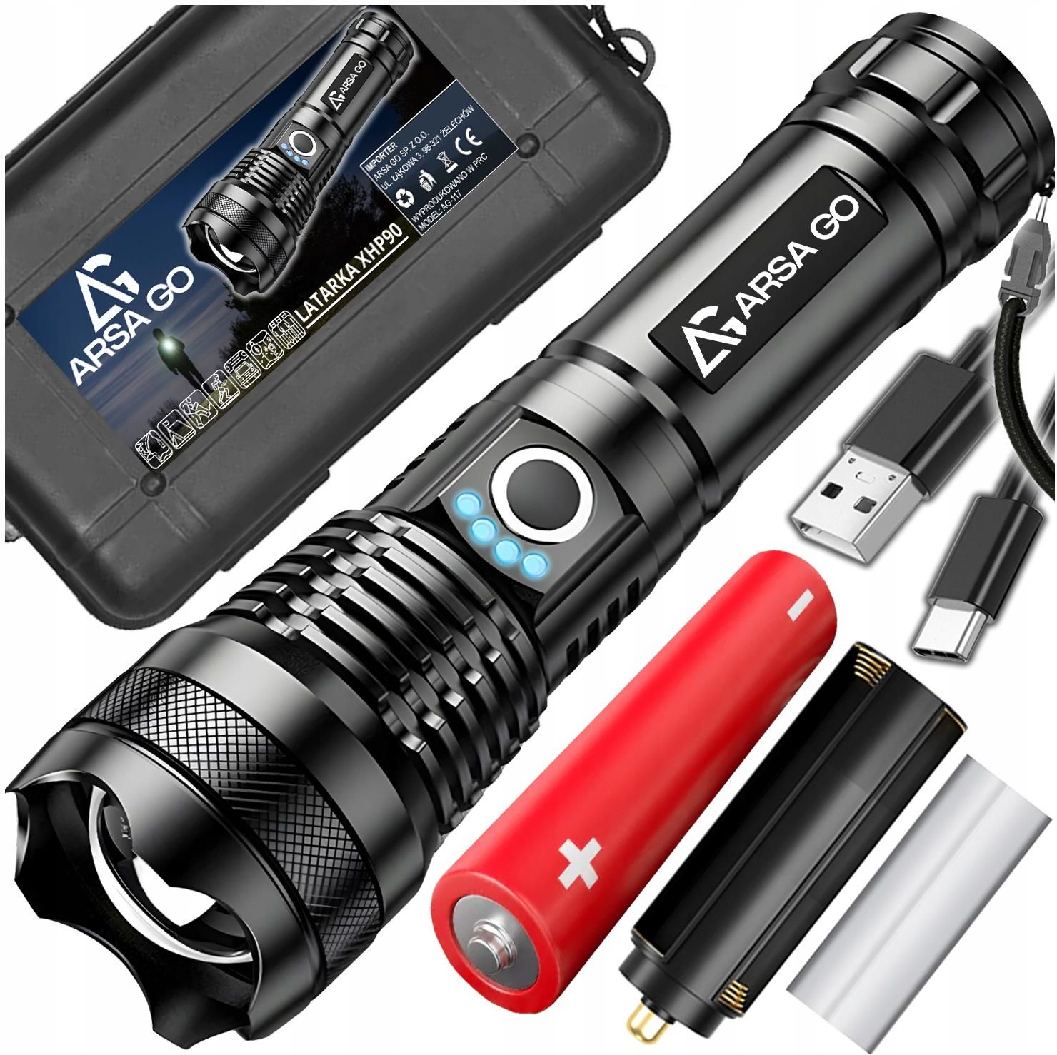 Latarka Arsa Go Mocna Latarka Taktyczna Led Akumulatorowa Xhp90 Zoom ...