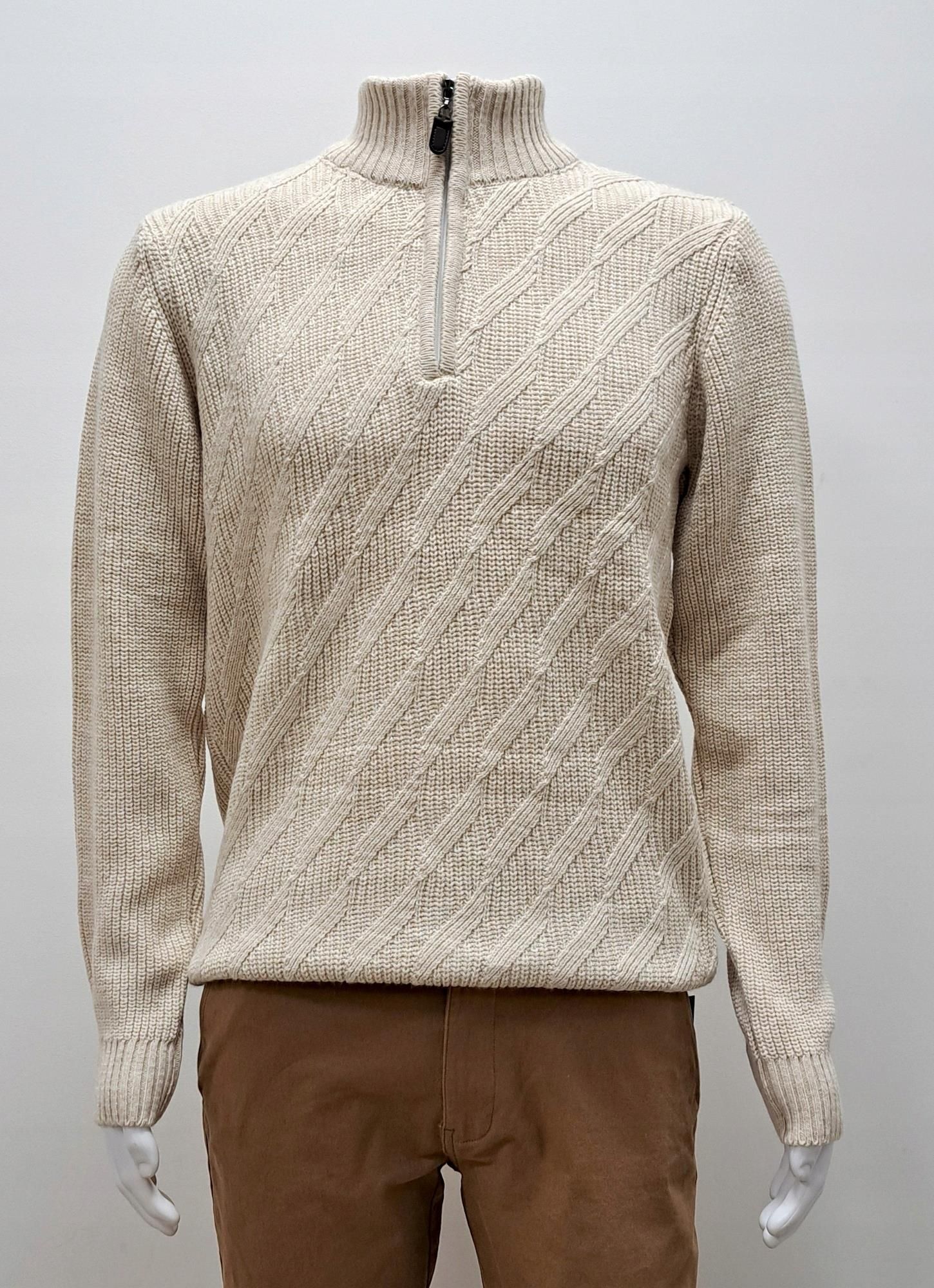 Sweter męski rozpinany półgolf ocieplany BEŻ bluza jesienno-zimowa M ...