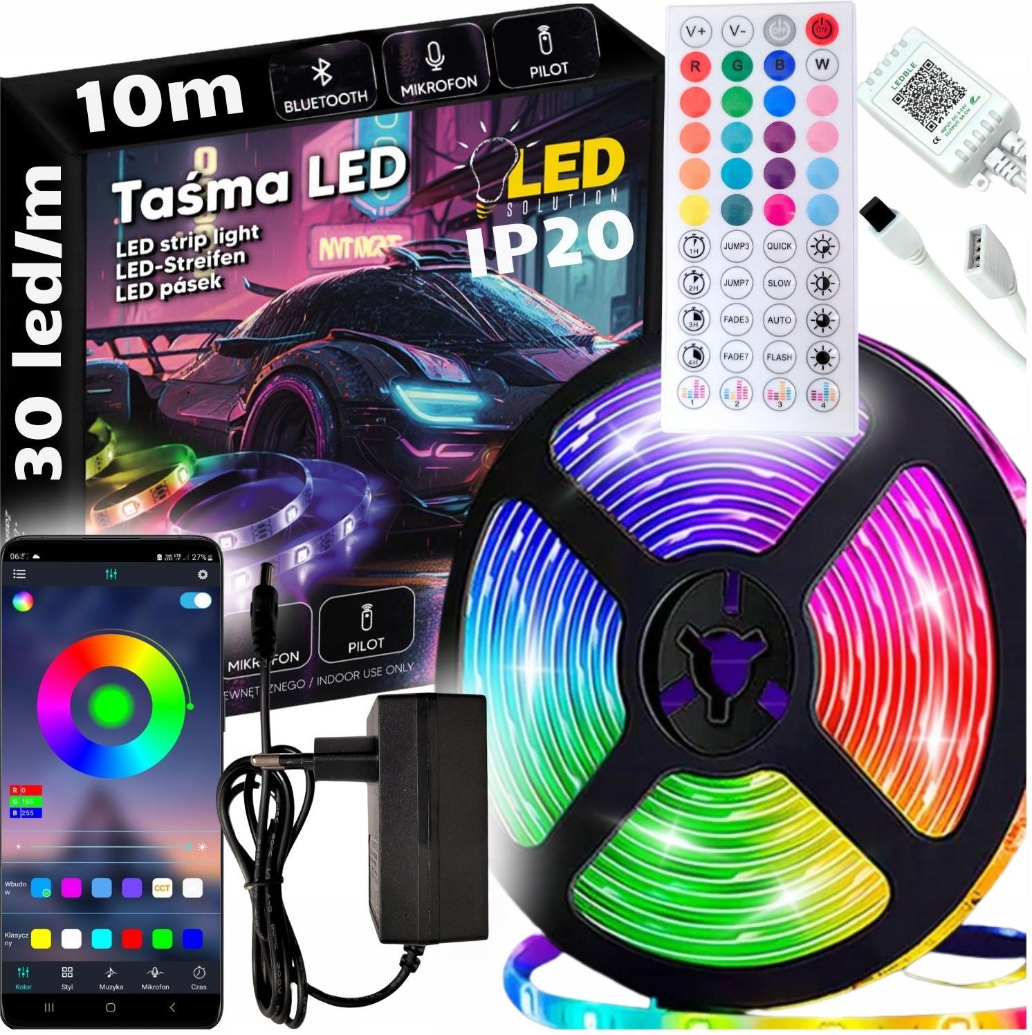 Zolta Taśma led rgb 10m samoprzylepna 5050 listwa pasek 230v pilot ...