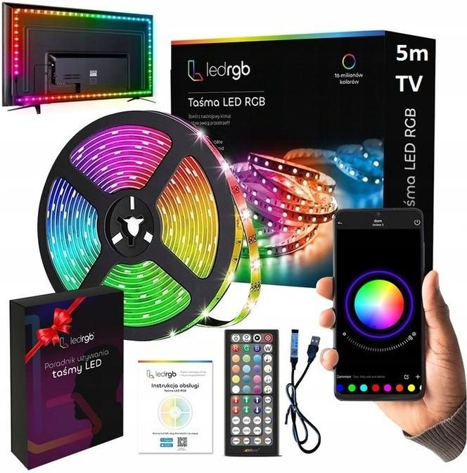 Ledrgb Taśma Led 5M Rgb Usb 5050 do Tv Ledy Pilot Aplikacja Zestaw ...