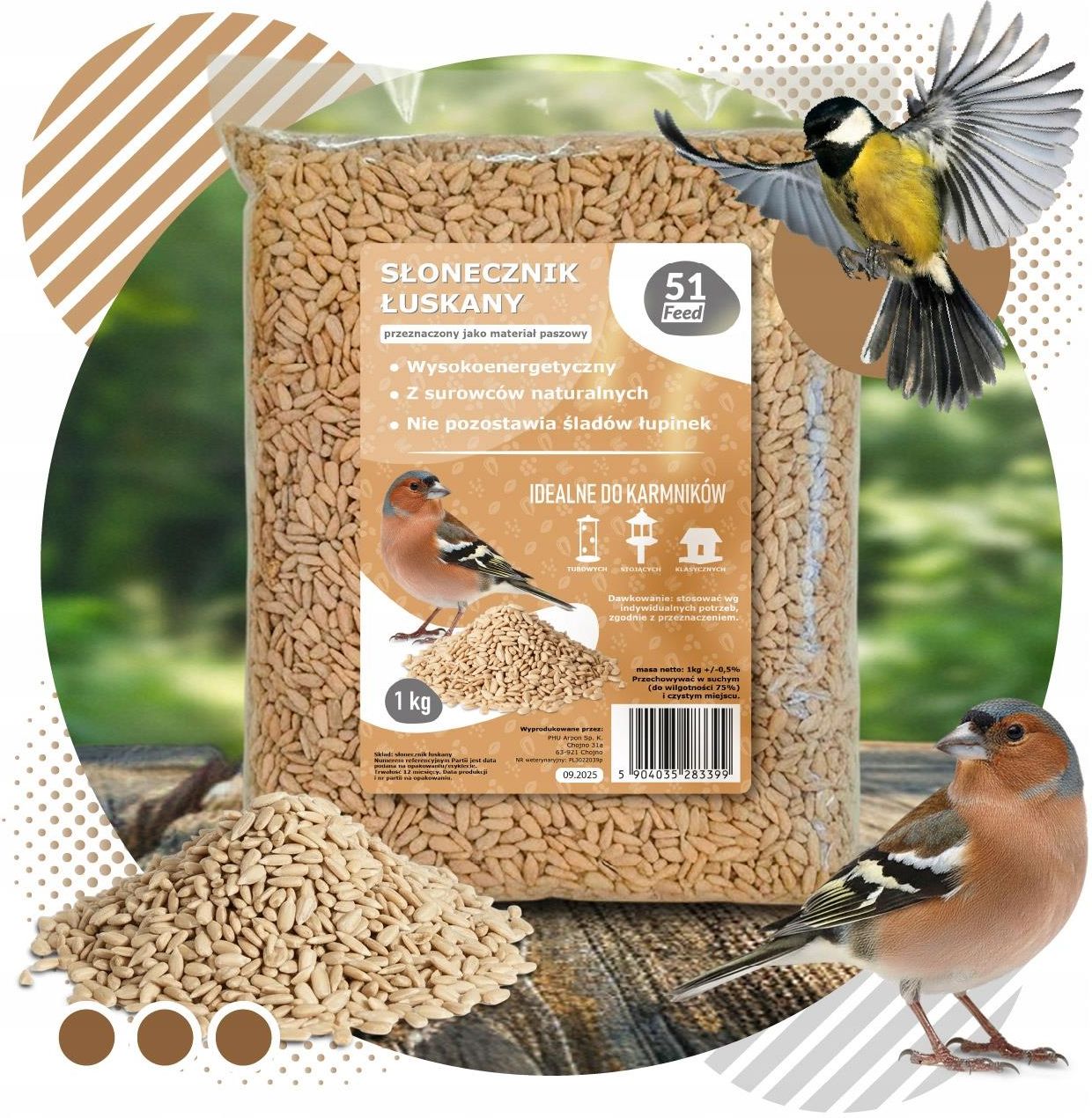 51 Feed Słonecznik Łuskany 1Kg Karma Dla Ptaków Pokarm Ziarno Do ...