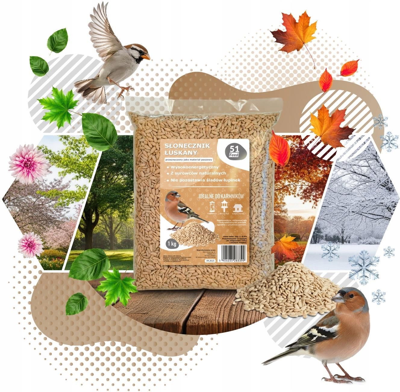 51 Feed Słonecznik Łuskany 1Kg Karma Dla Ptaków Pokarm Ziarno Do ...