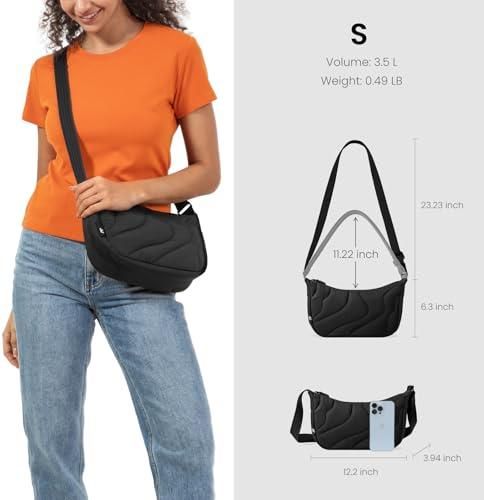 Tomtoc Puffer Sling torba crossbody dla kobiet, modna nylonowa pikowana ...