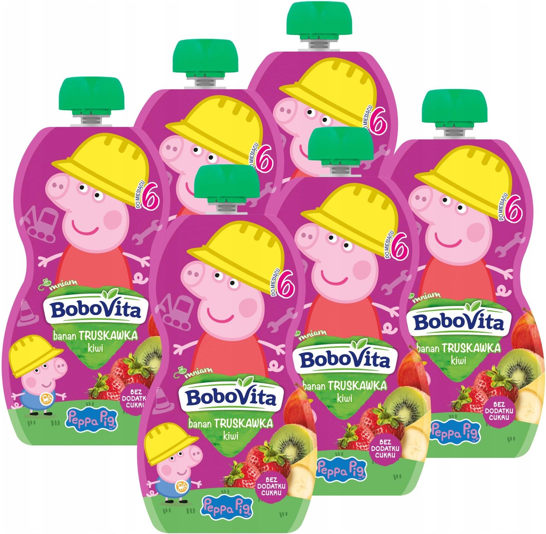 Bobovita Peppa Mus Banan, Truskawka i Kiwi Po 6 Miesiącu Zestaw 6x100G ...