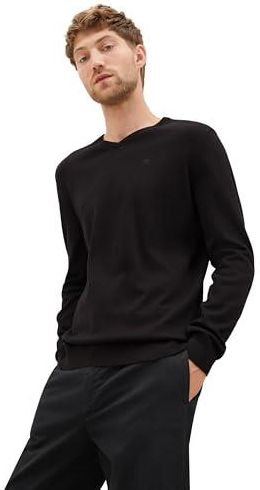 TOM TAILOR Męskie Sweter Basic 202212 Strickpullover V-Ausschnitt, 29999 - Black, XL - Ceny i ...