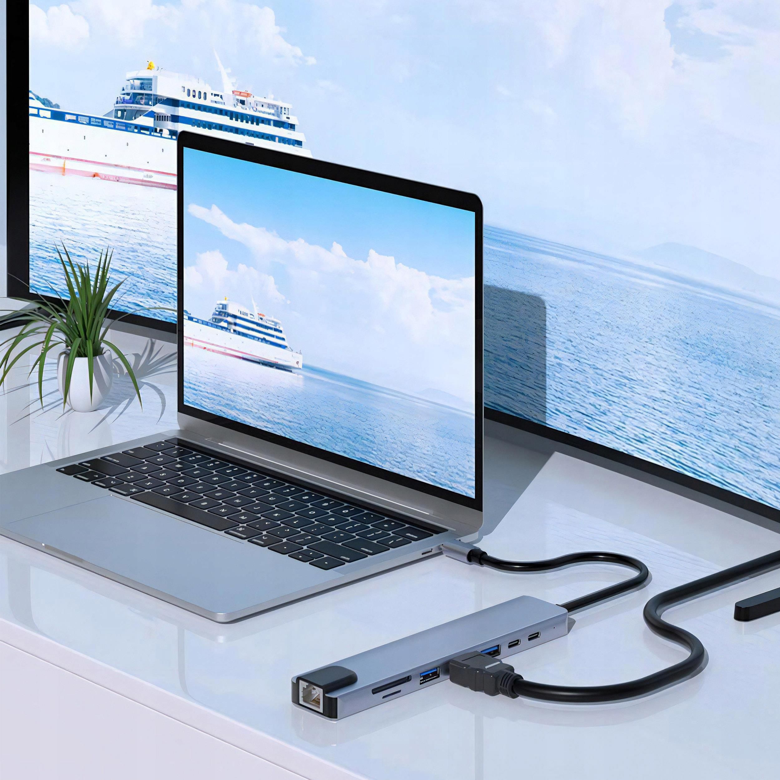 Renew Force Hub Usb C 3.0 8W1 Adapter Przejściówka Port Hdmi 4K Karta ...