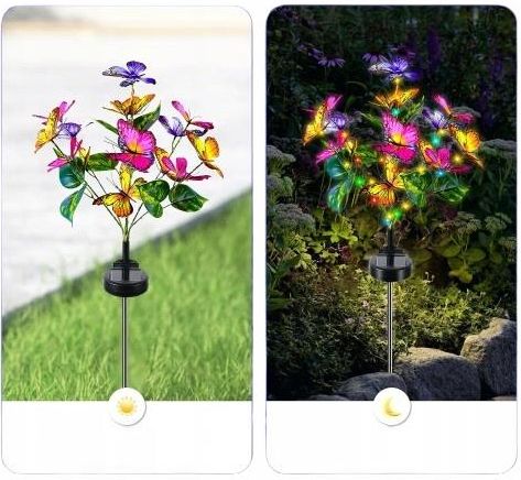 Lampy Solarne Ogrodowe 2szt Motyle Wodoodporne Balkon Taras Ogrod ...